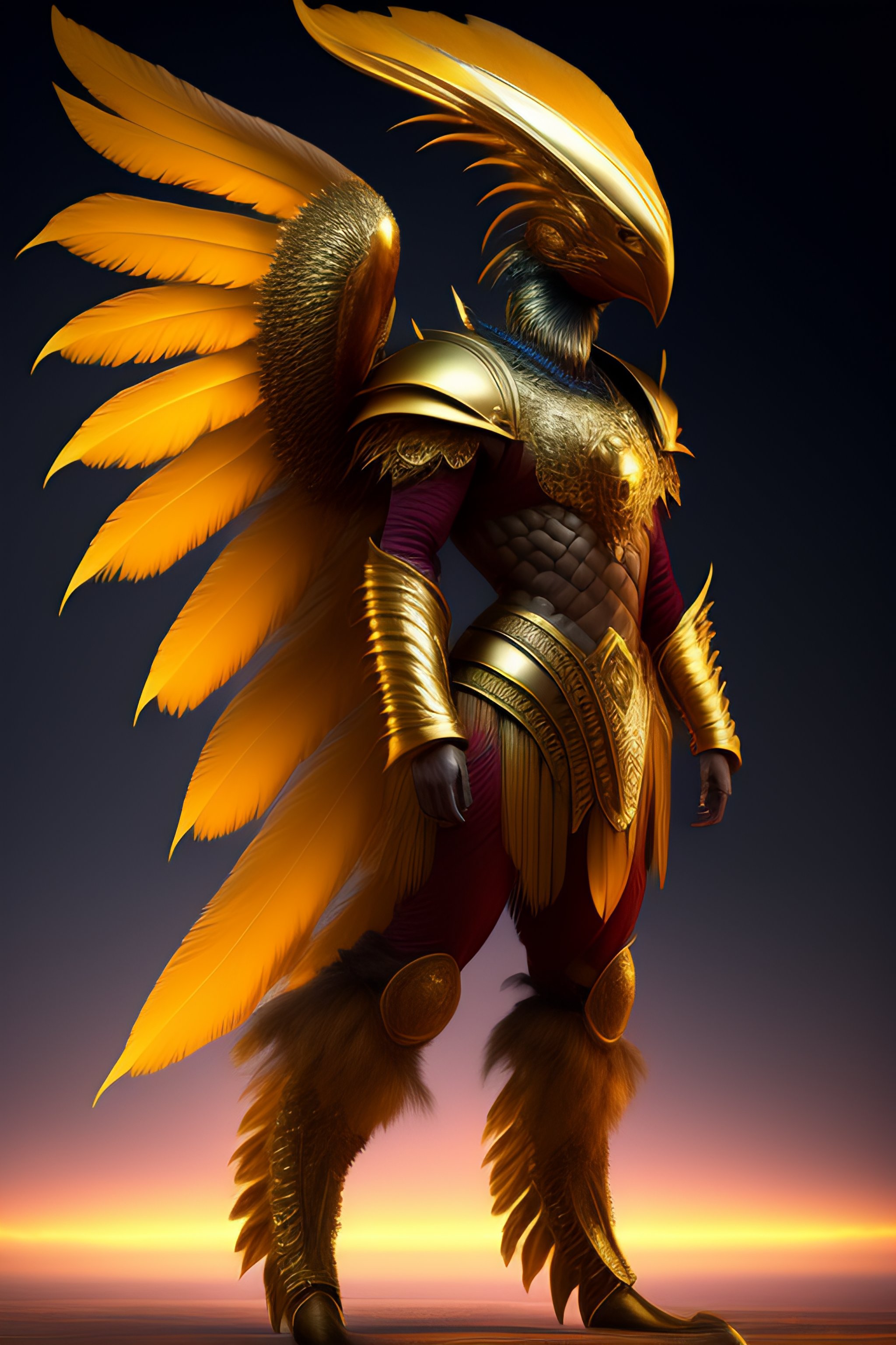 Lexica - Humanoid alien, large talons, golden feathers