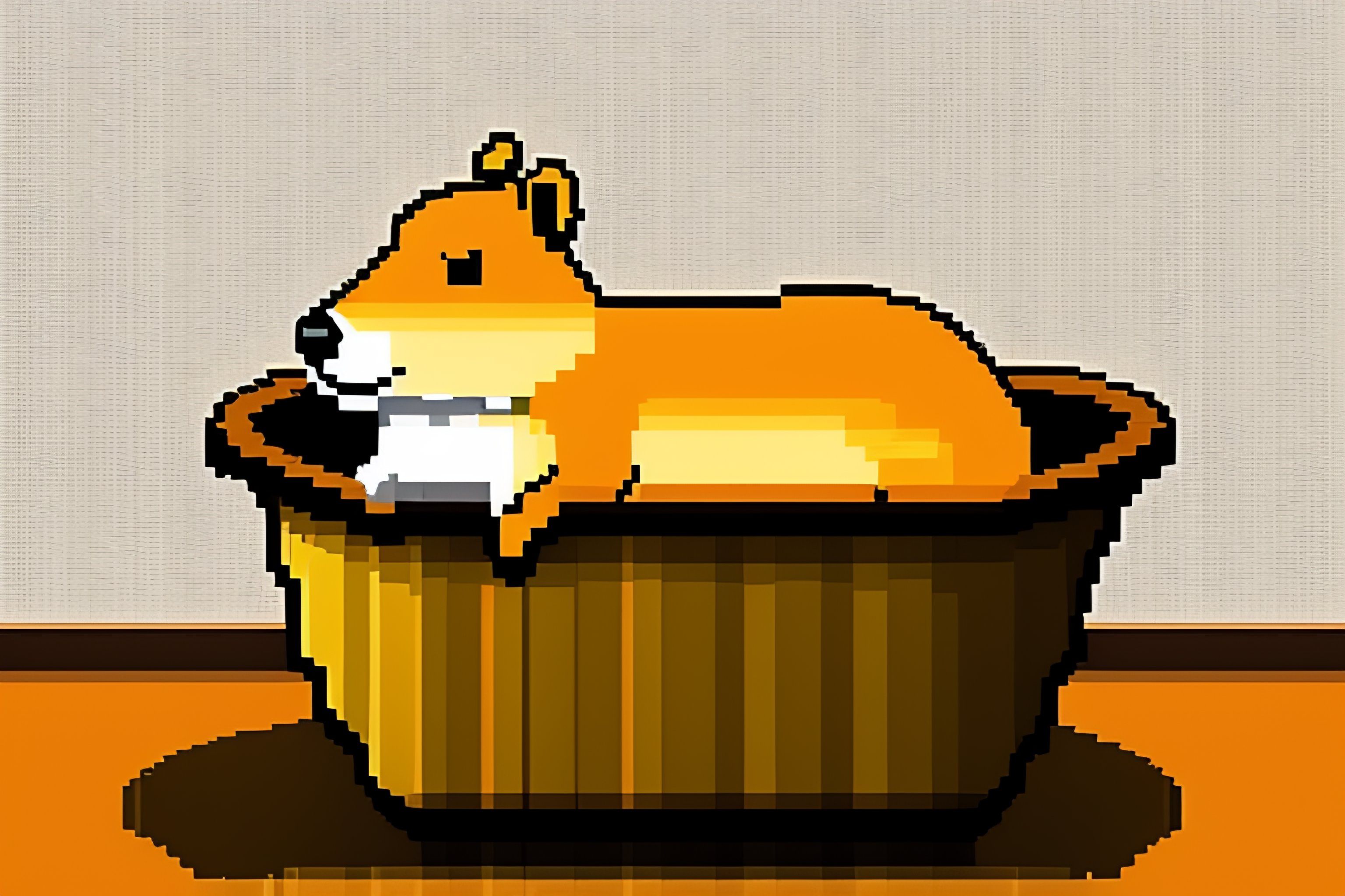 Lexica - Capybara pixel art in a wooden bathtub with an orange on its head,