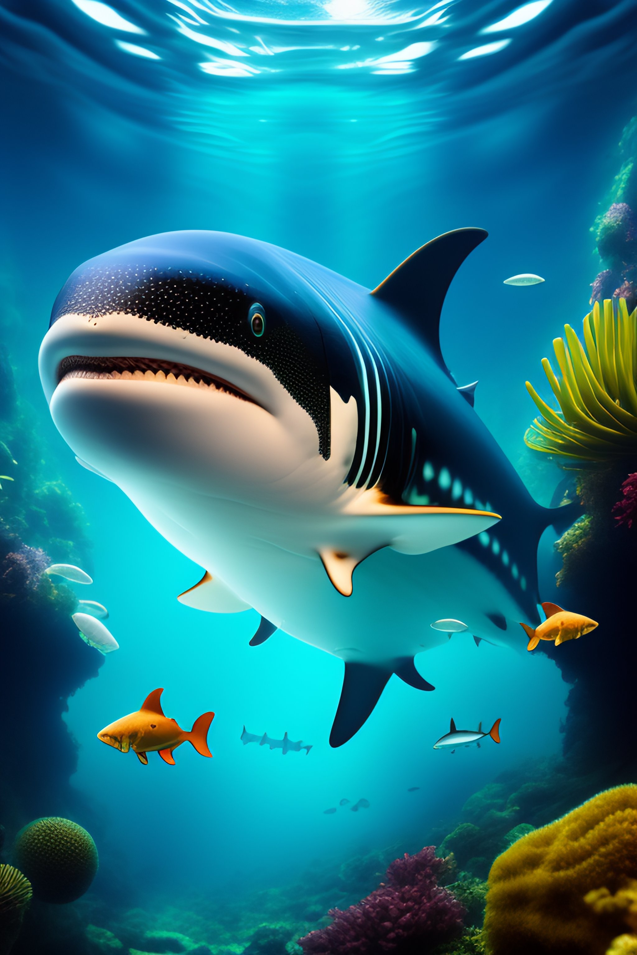 Lexica - Giant packman eating flying cows, underwater, sharks with ...