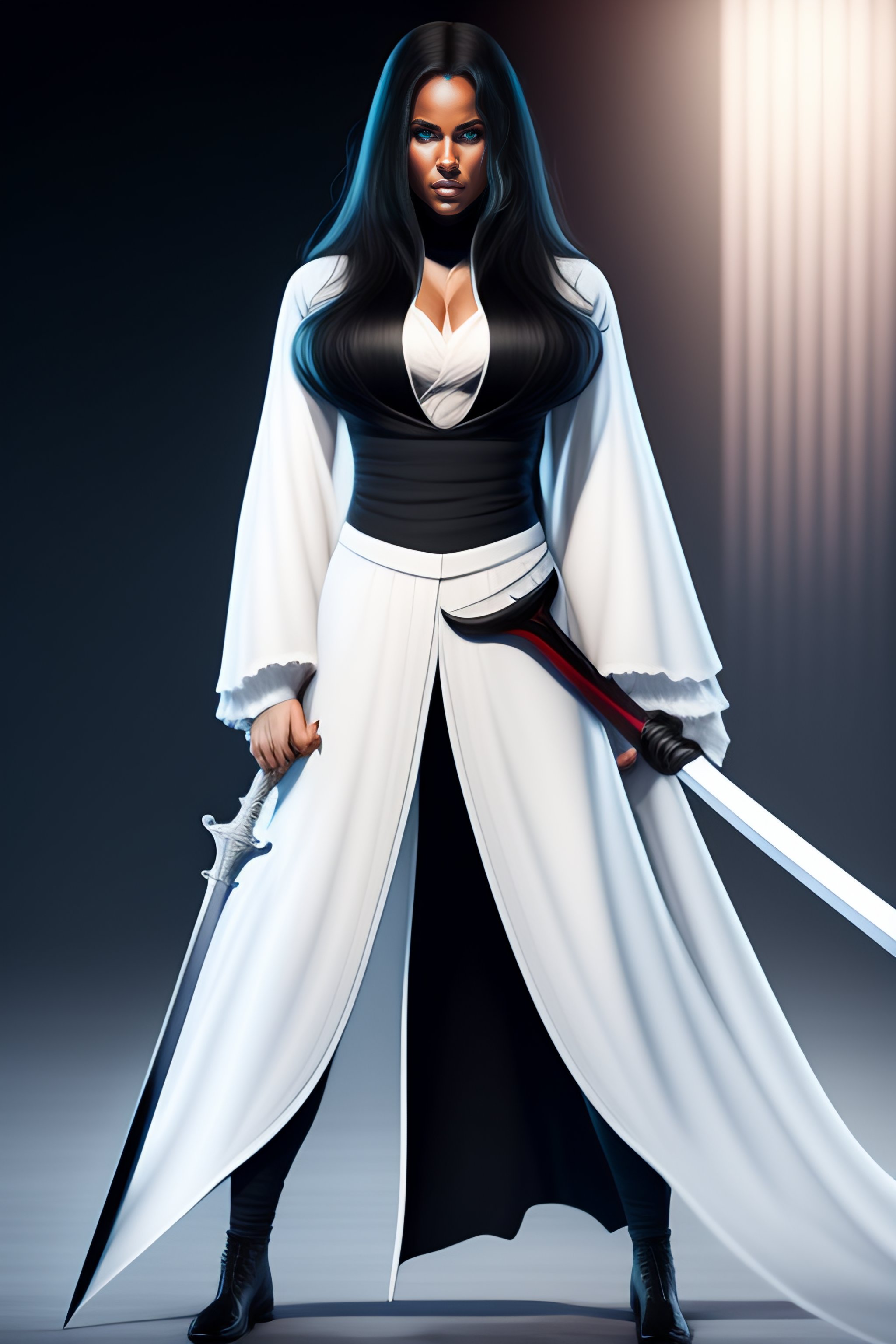 Lexica - Full body portrait of female swordsman, long white hair, black ...