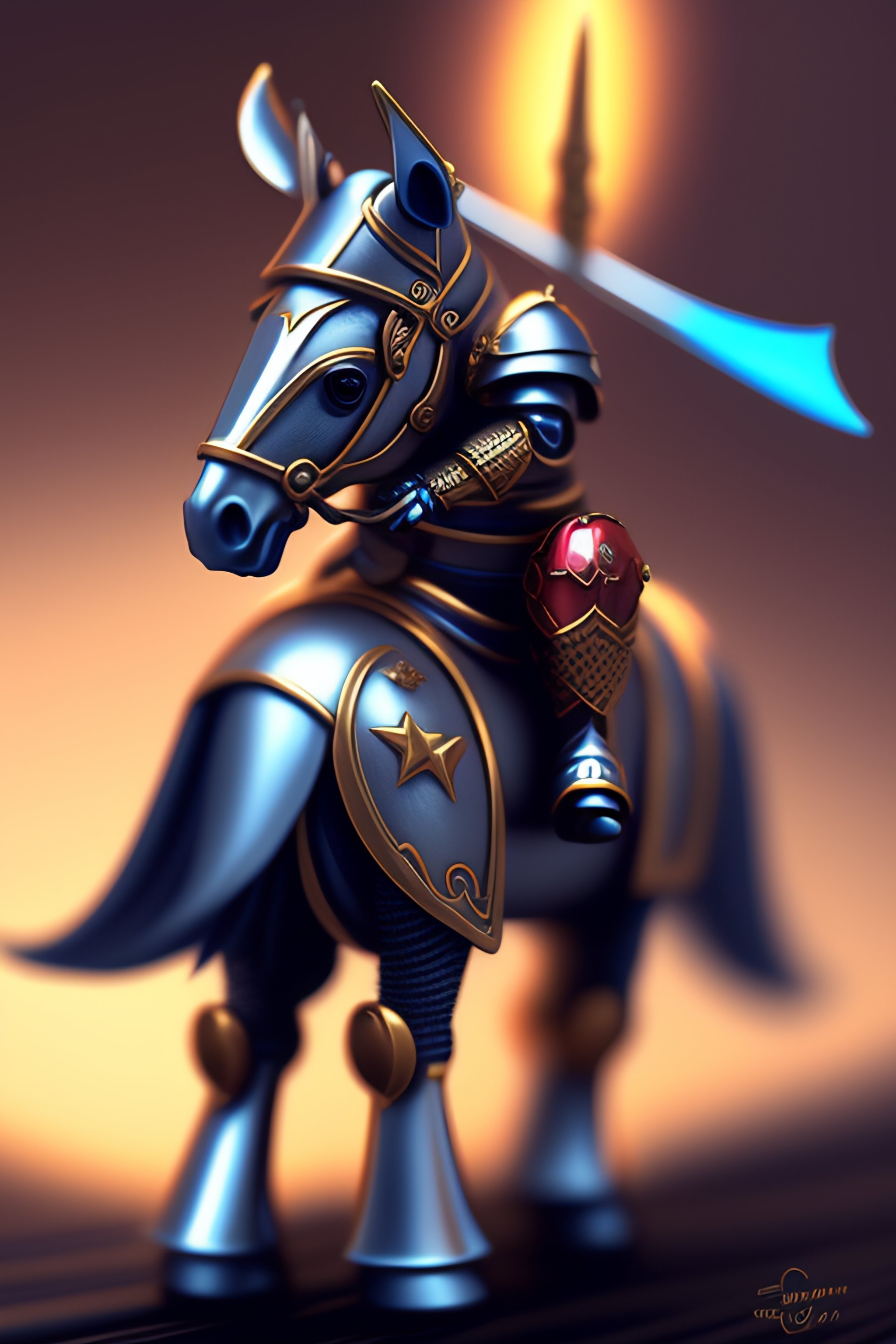 Lexica - Tiny robotic knight holding a lance on a tiny robotic horse ...