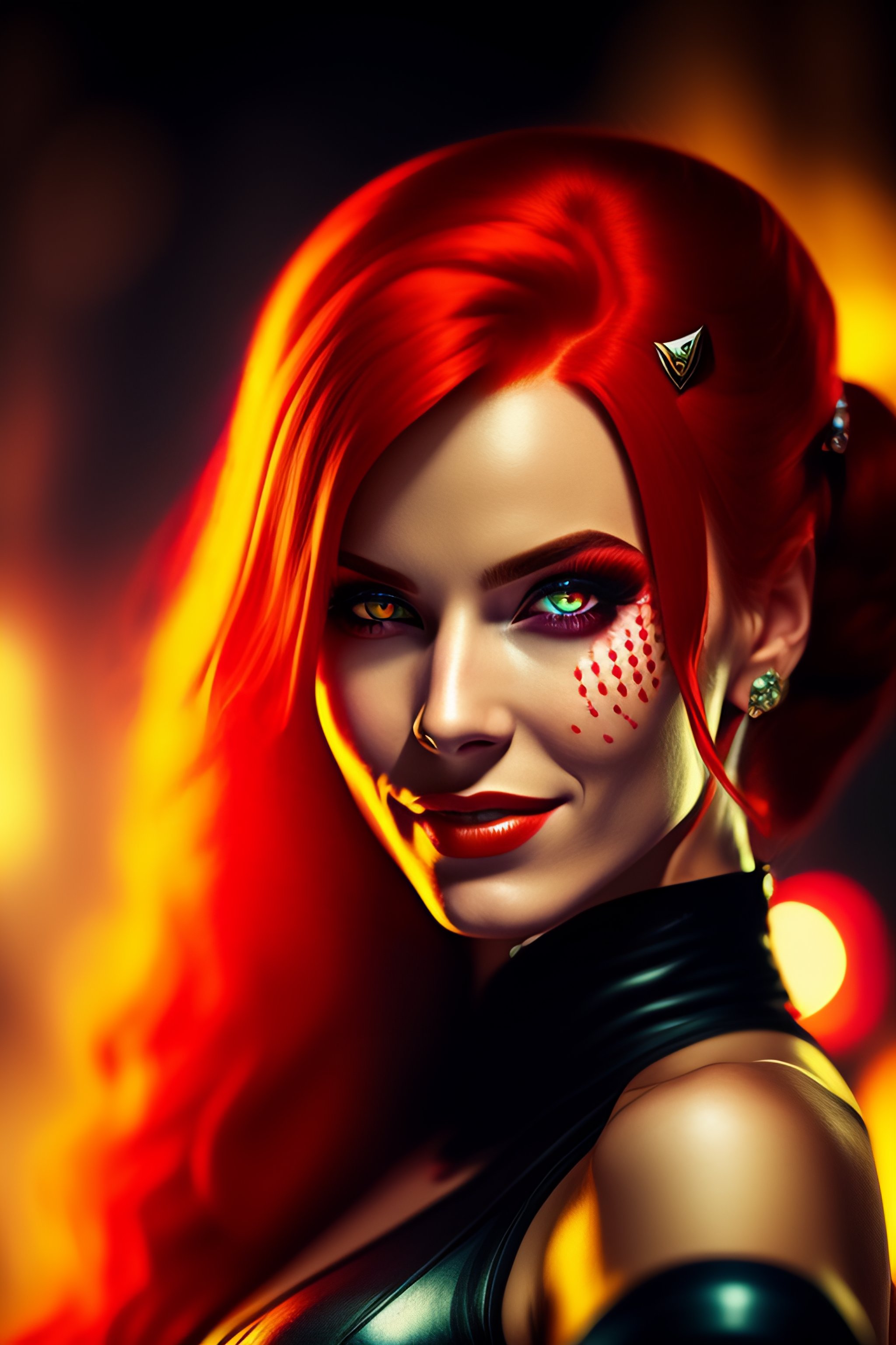 Lexica - Cinematic light, crazy girl, red eyes, evil grin, jinx, league ...