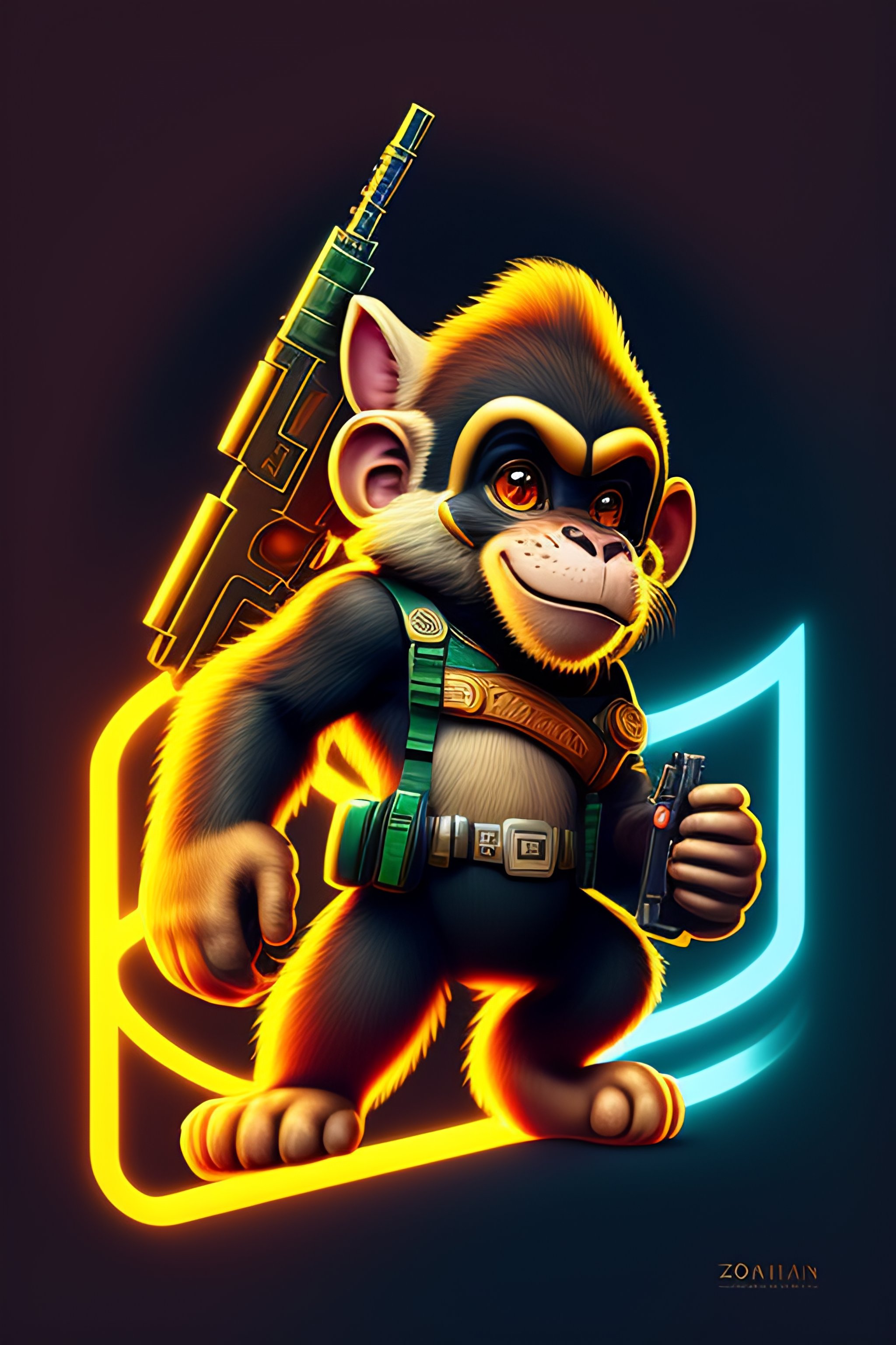 Lexica - “ logo of a monkey in the style of zootopia holding laser gun ...