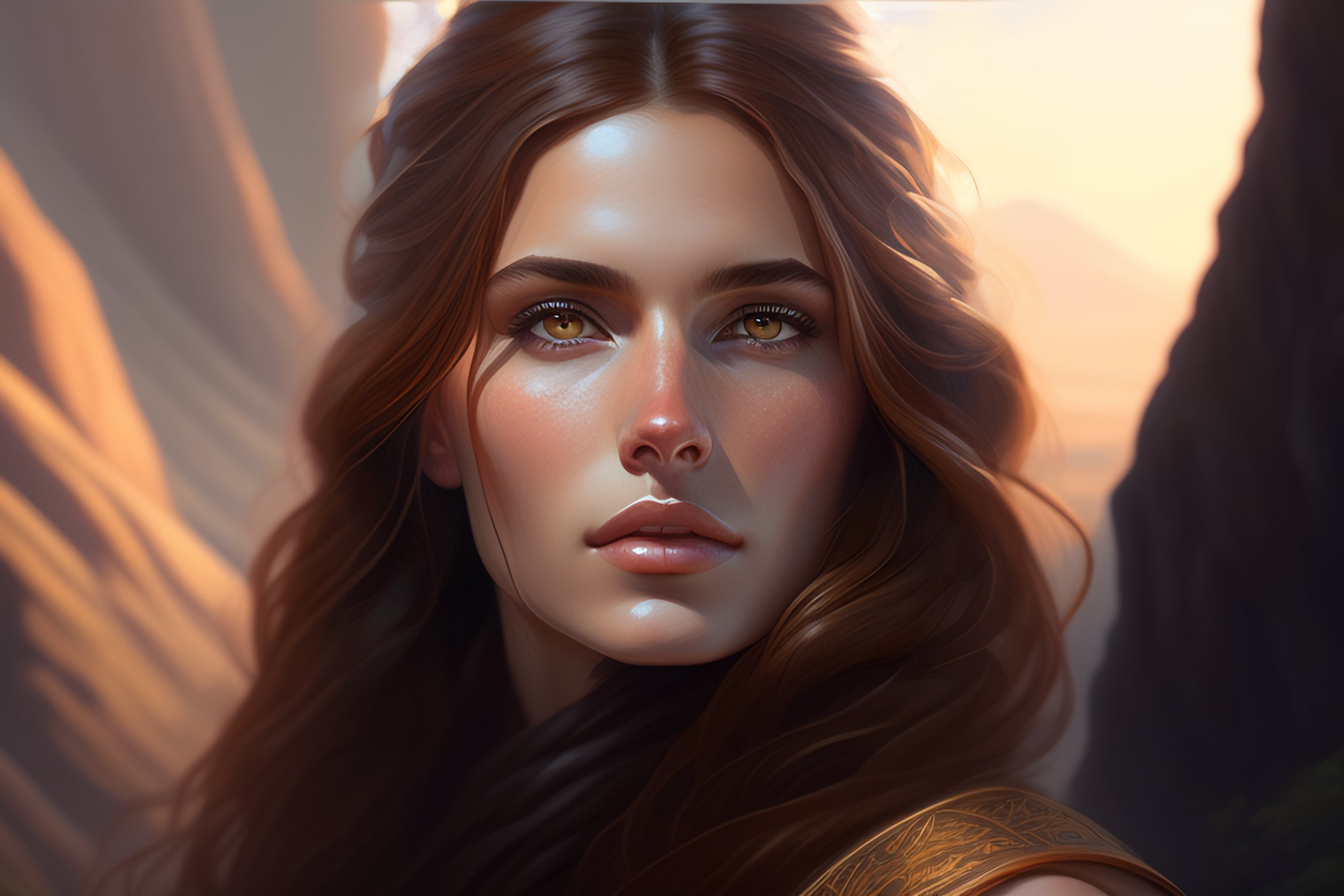 Lexica - Sad woman wilderness, brown hair, exotic, pretty face ...