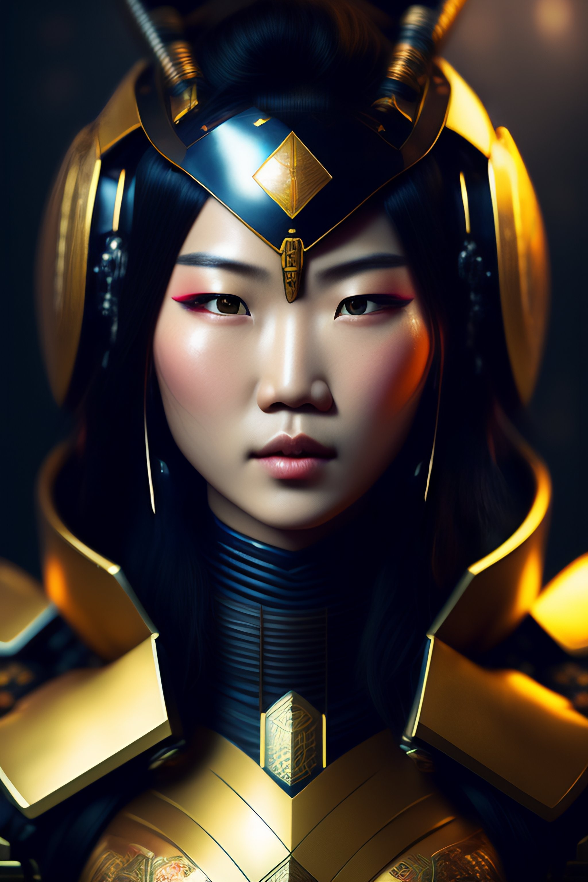 Lexica - Portrait a cyborg Asian girl samurai in mecha armor and helmet ...