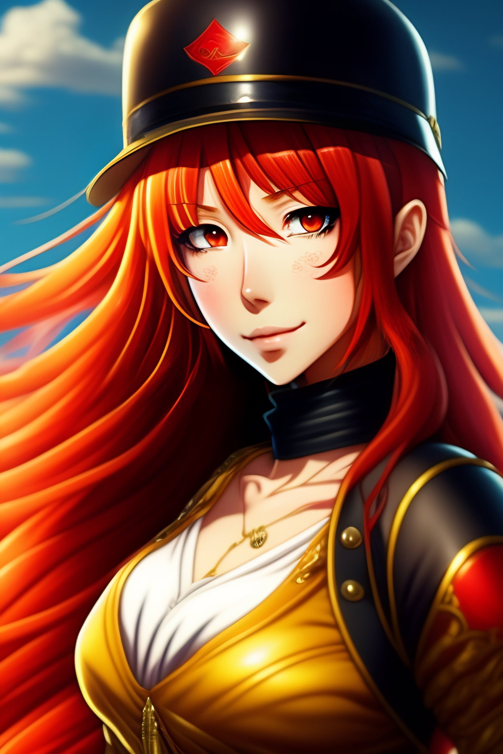 Lexica - A girl with long red hair wearing a hat, a character portrait ...