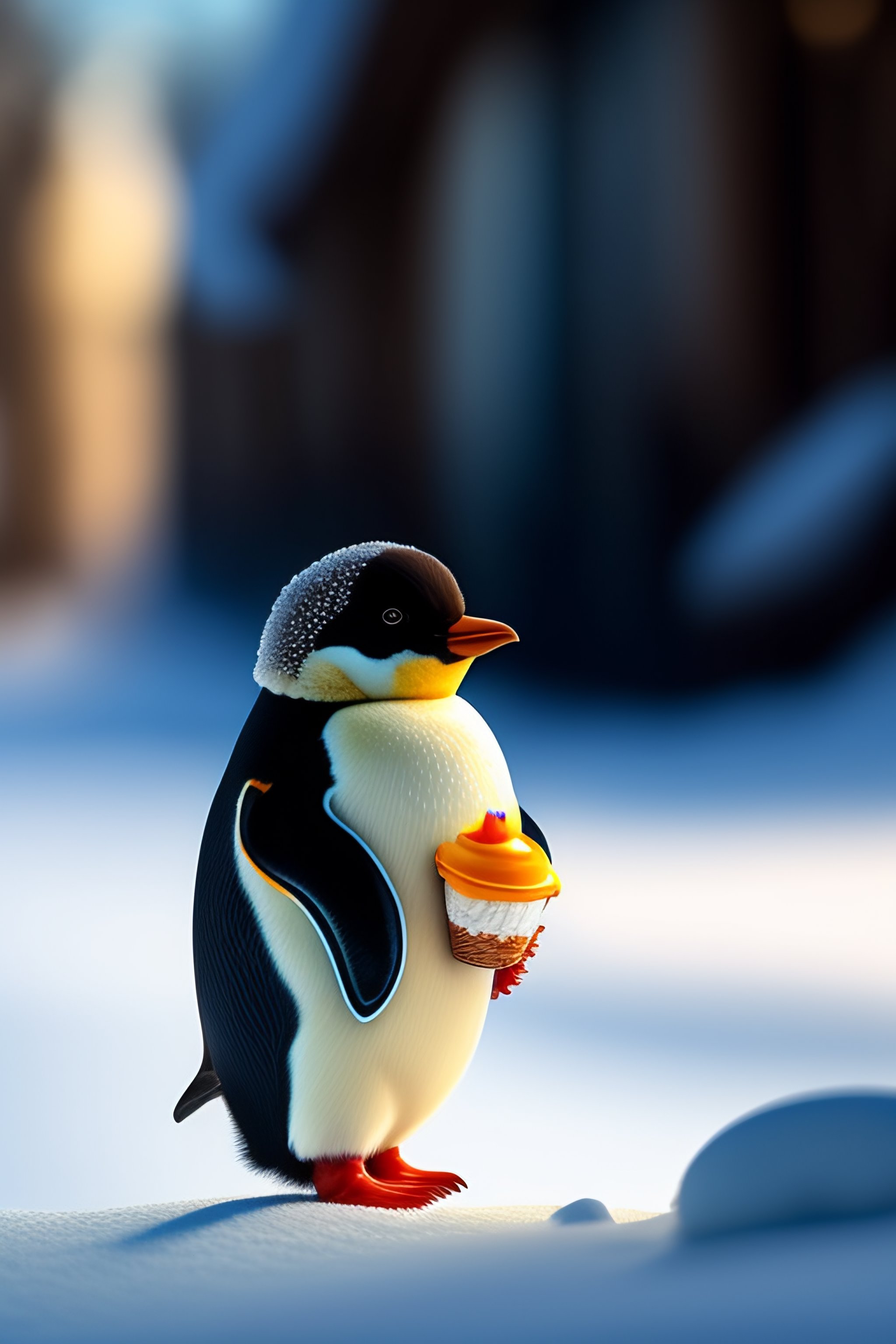 Lexica - Cute and little penguin traveling in the village, with smile ...