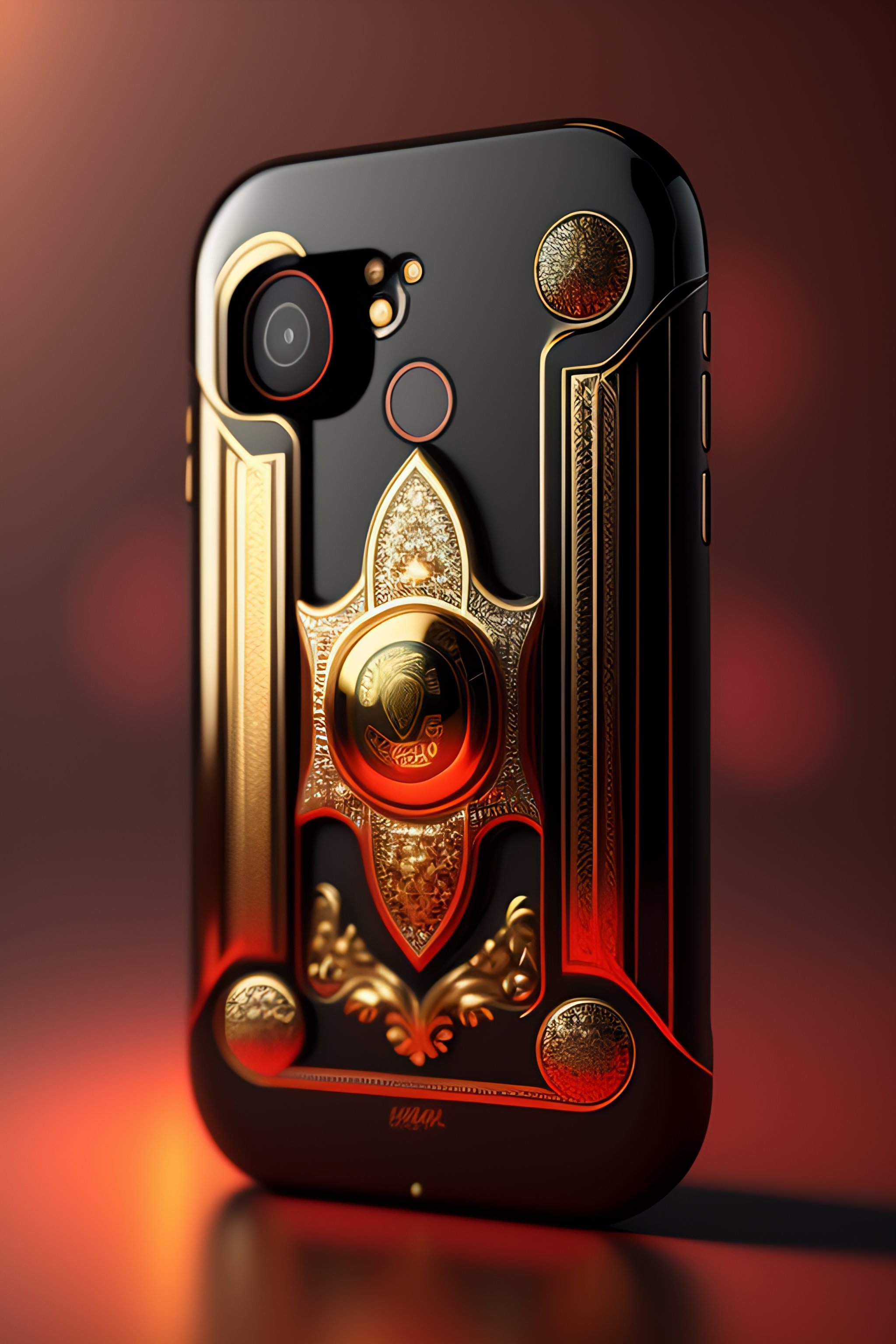 Lexica - A mobile phone with a Eastern Samurai pattern, centred, night ...