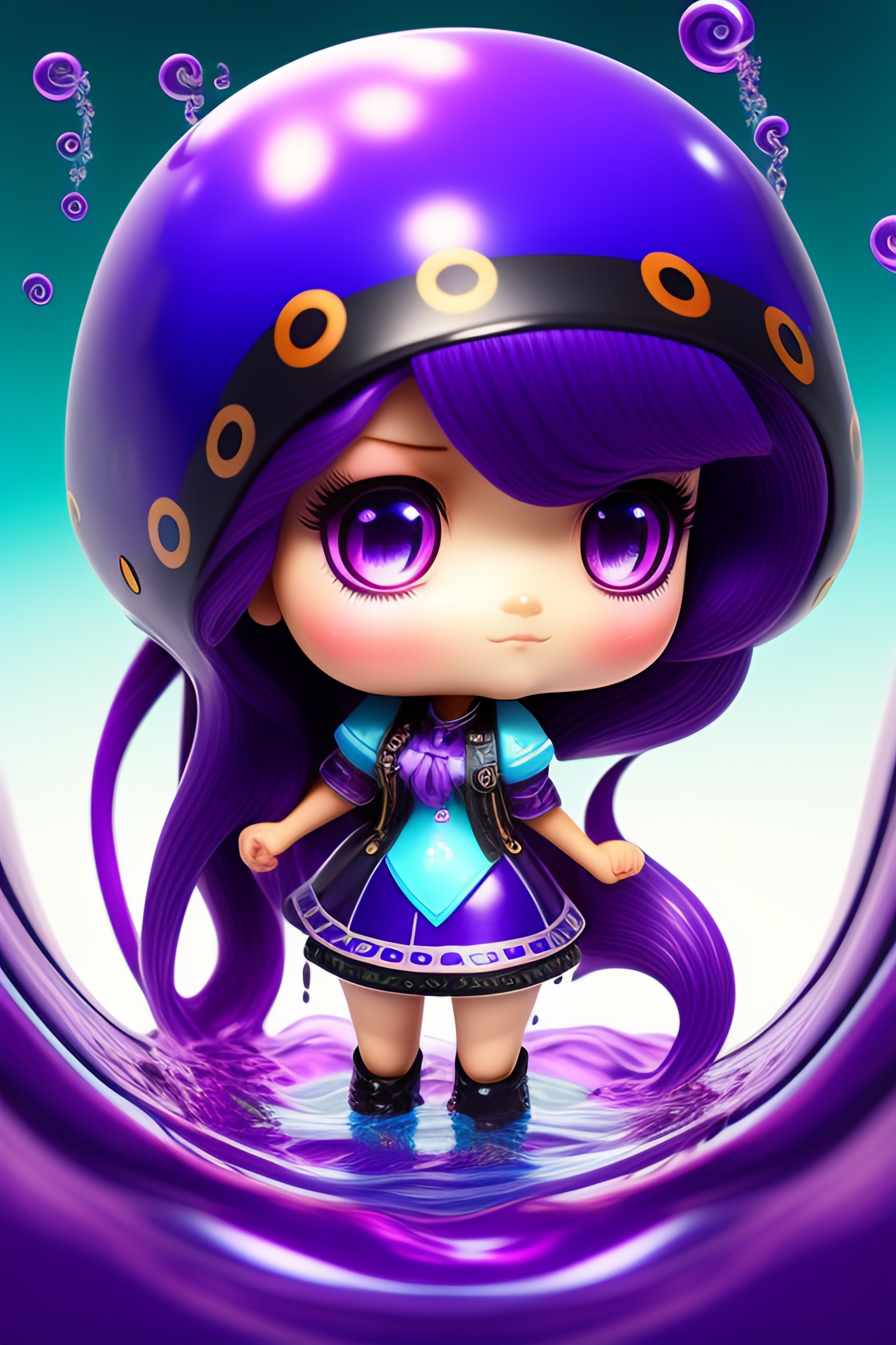 Lexica - Graffiti-style chibi character girl purple hair octopus ...