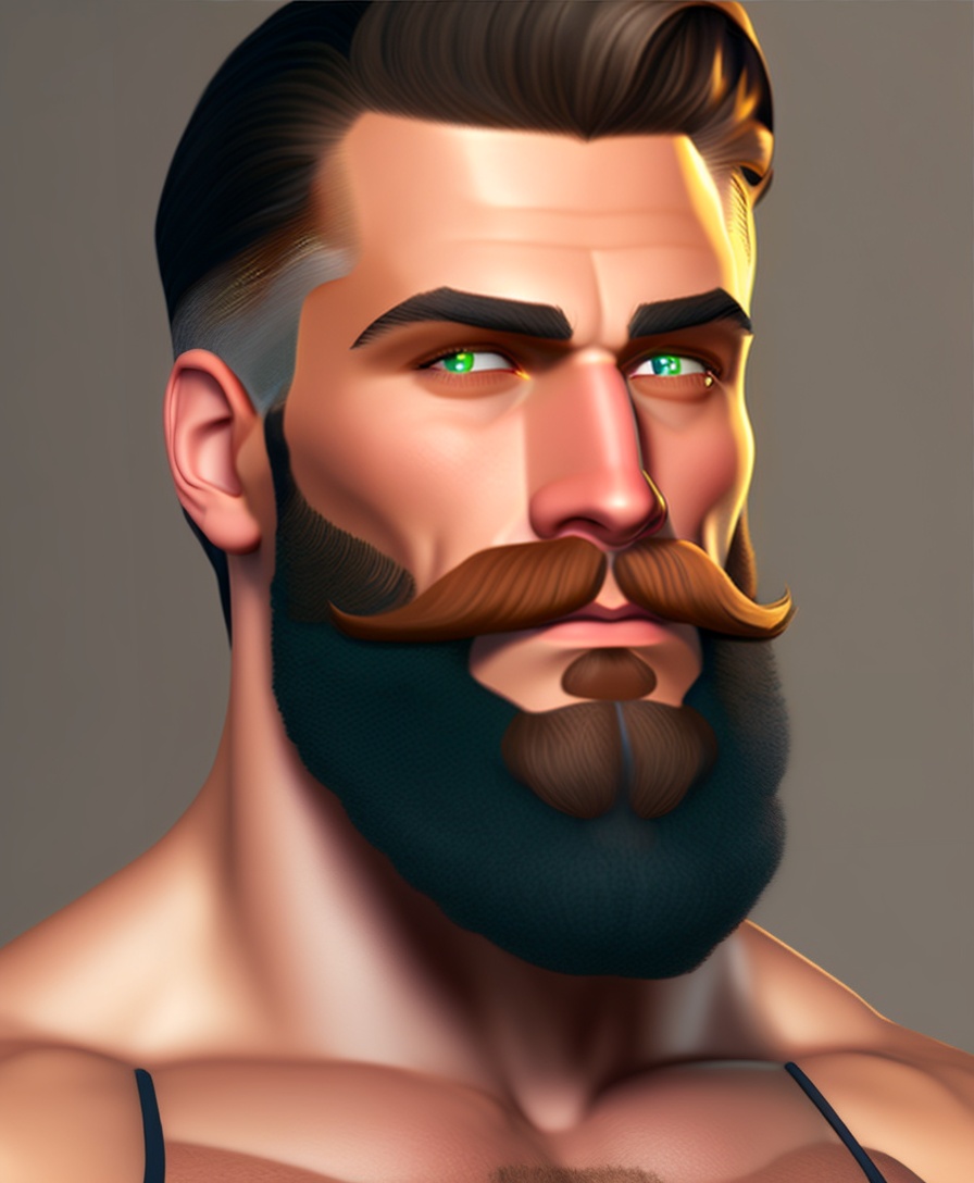 Lexica - A man with hazel eyes, a defined jaw, a beard with a mustache ...
