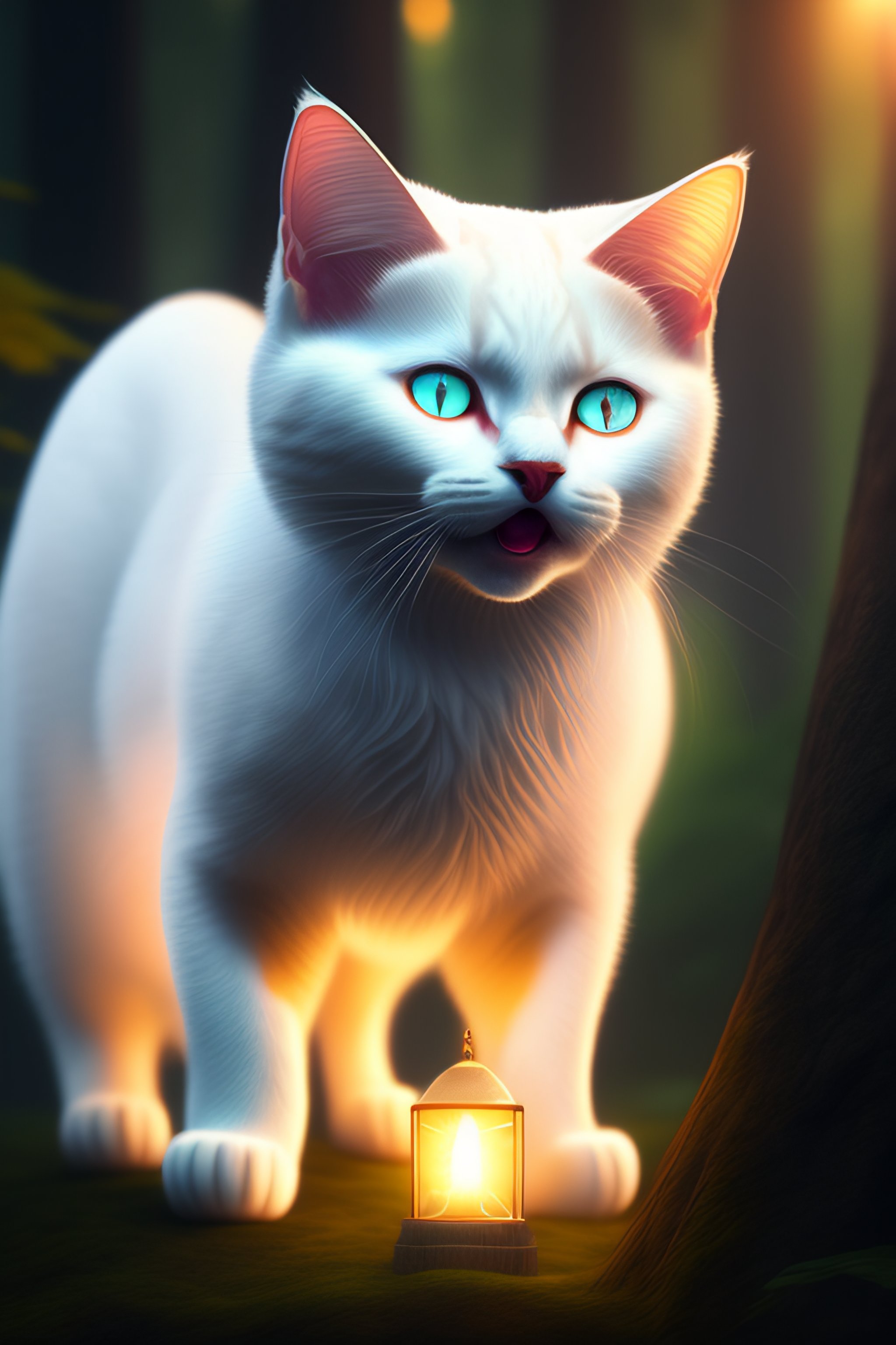 Lexica - An angry baby white cat with big teeth with low poly eye's ...