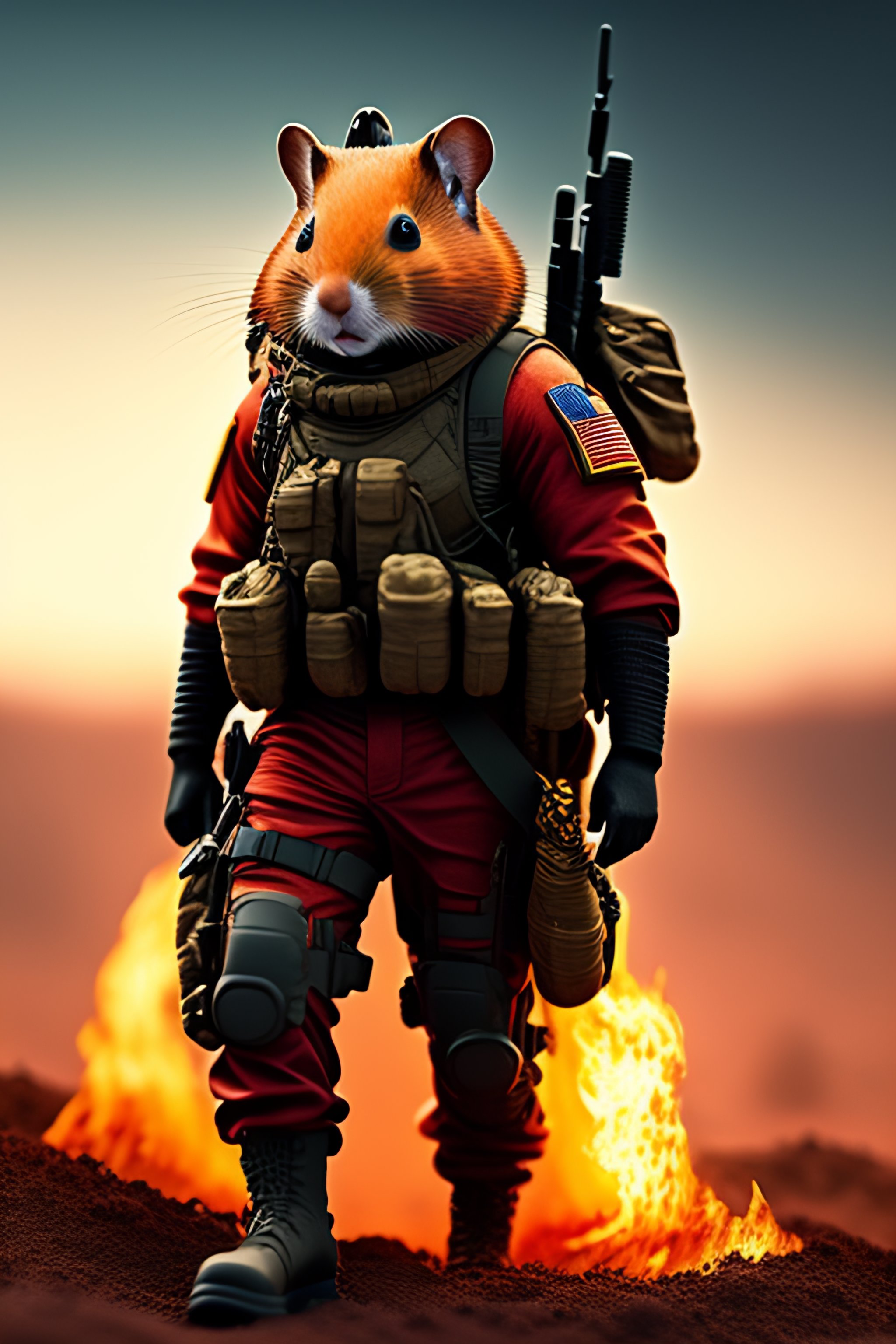 Lexica - Anthropomorphic red hamster warrior in a burnt land, extremely ...