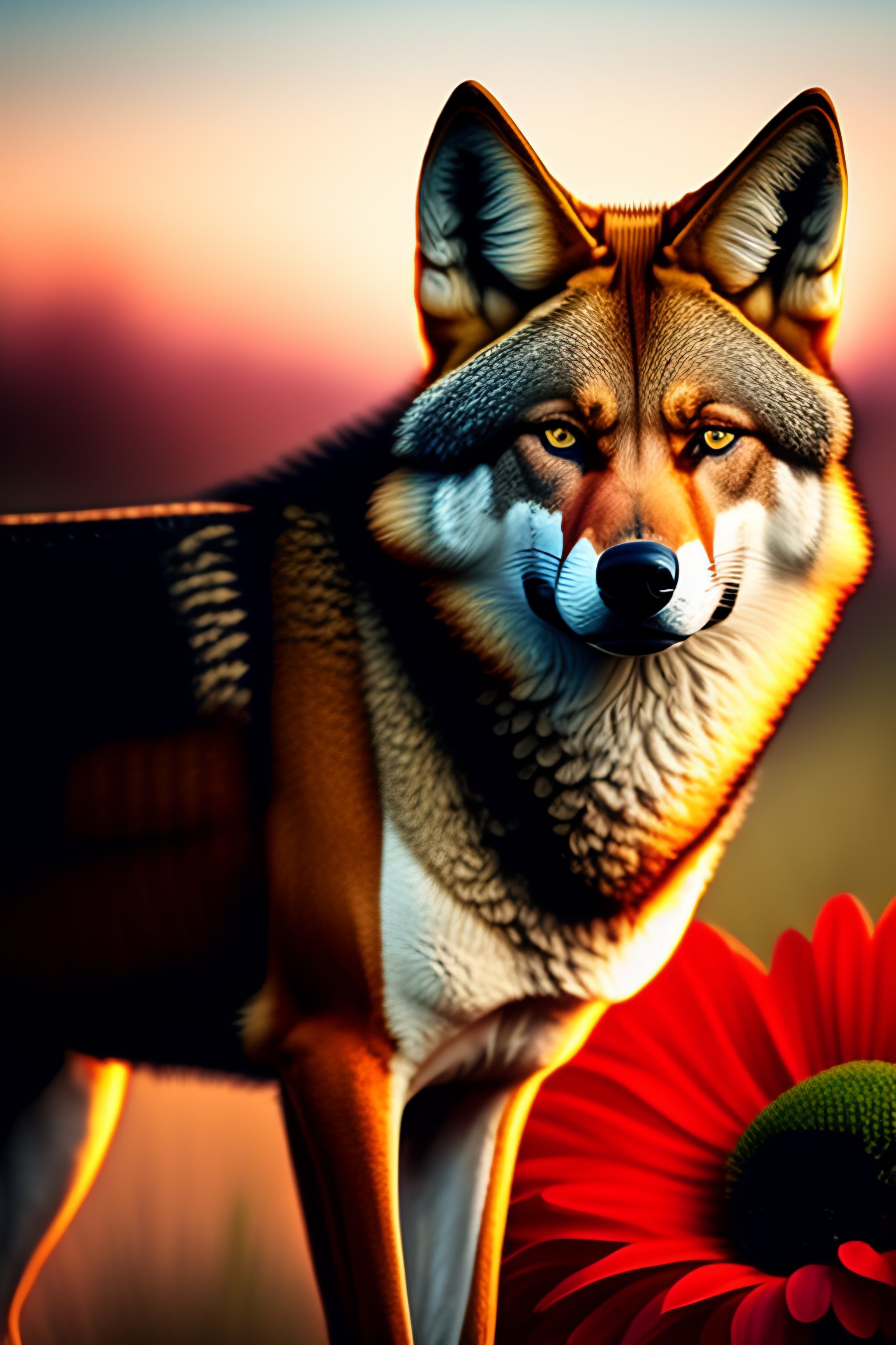 Lexica - A red wolf made of flowers