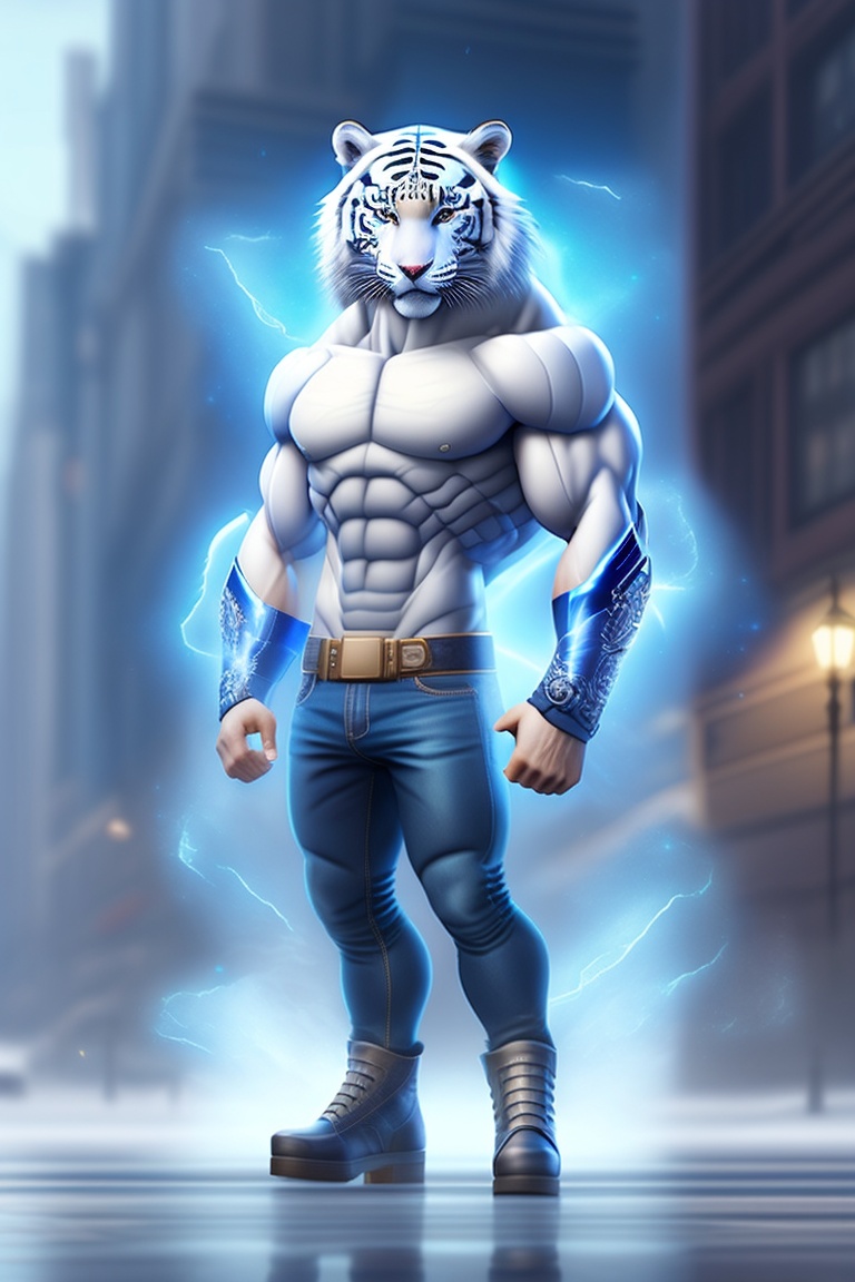 Lexica - A slim muscular built white tiger humanoid with dual ice blade ...