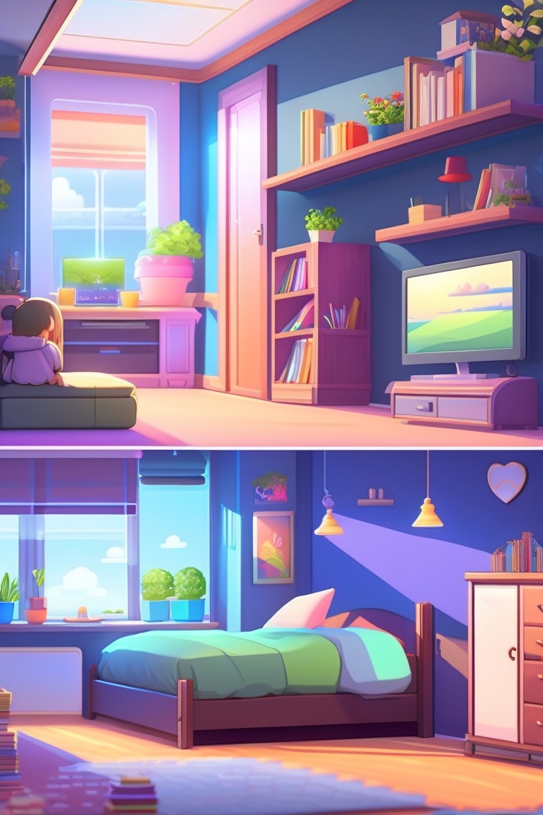 Lexica - Cinematic room for anime, simple, 2d, flat, no gradation ...