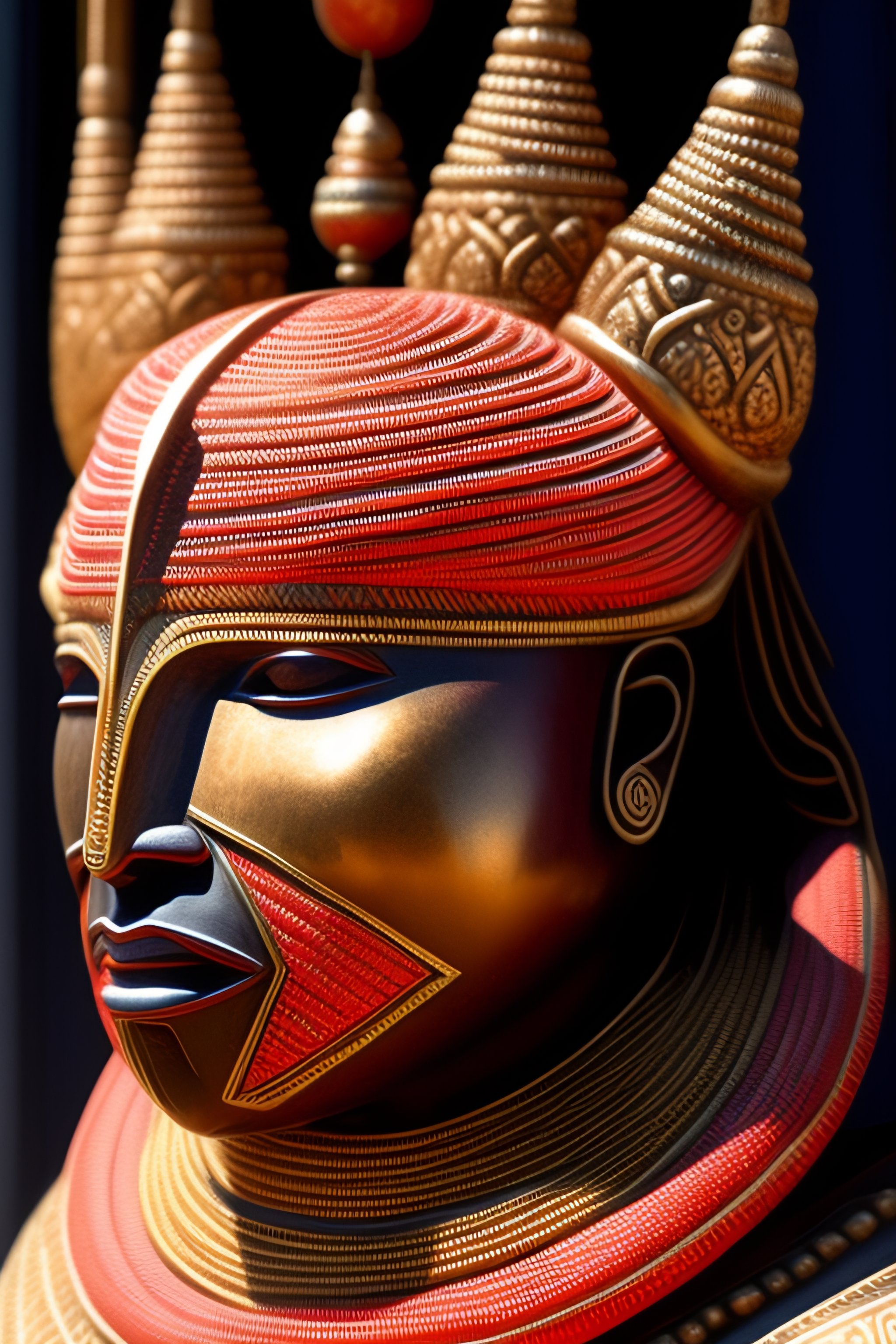 Lexica - Pencil ultradetailed sketch of the necromancer Benin mask, red ...