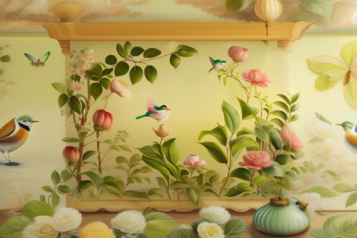 Lexica - Singerie, vintage, hand painting, green white