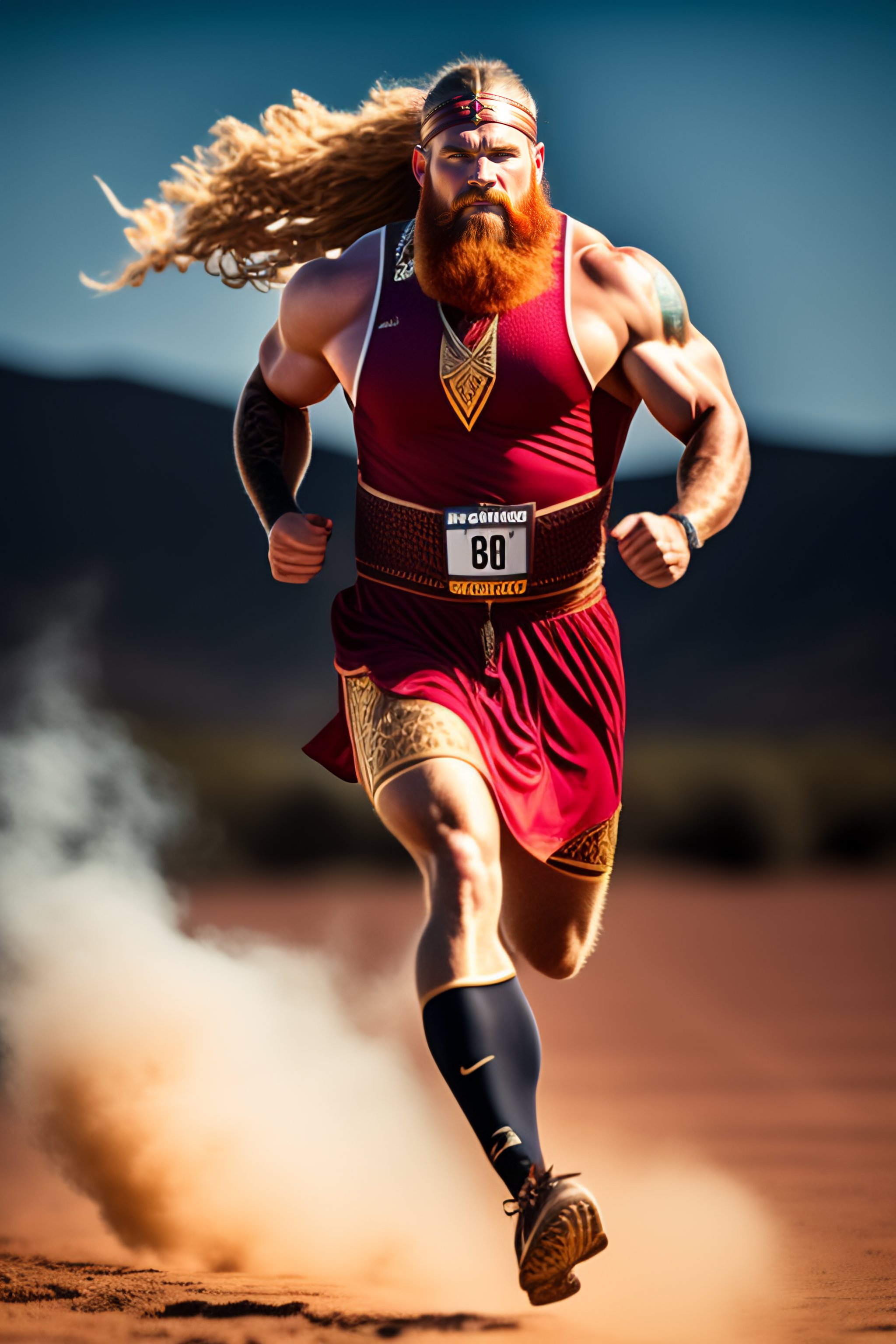 Lexica - A muscular viking running in a dress