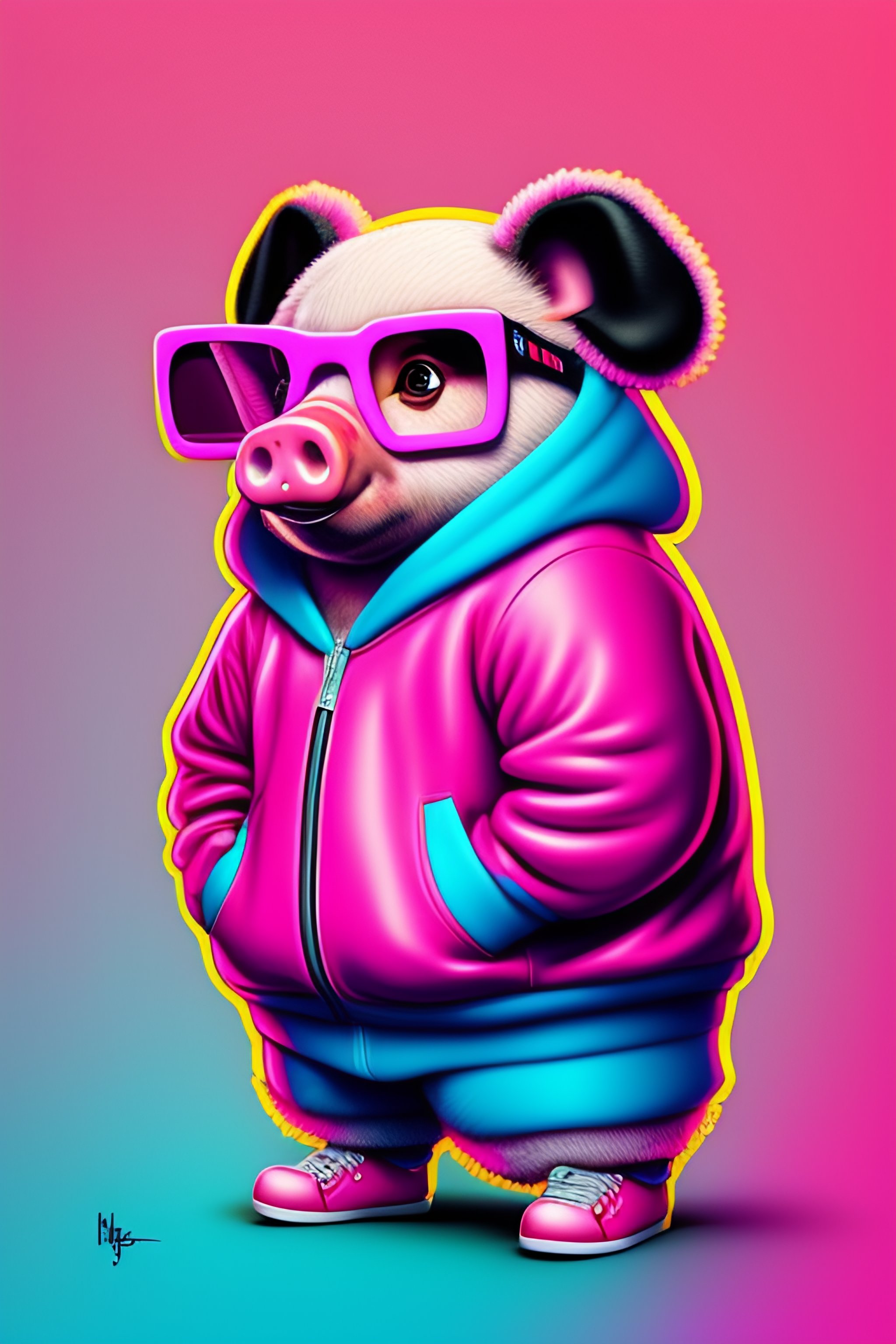 Lexica - A stuffed pig wearing a pink hoodie and glasses, graffiti art ...