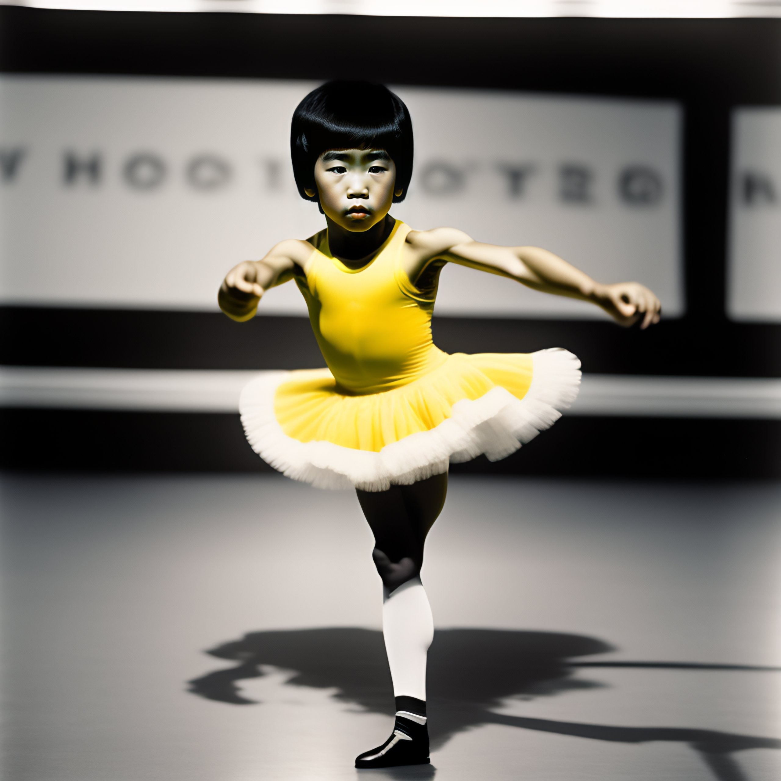 Lexica - Bruce lee in yellow ballerina tutu dancing preforming on stage