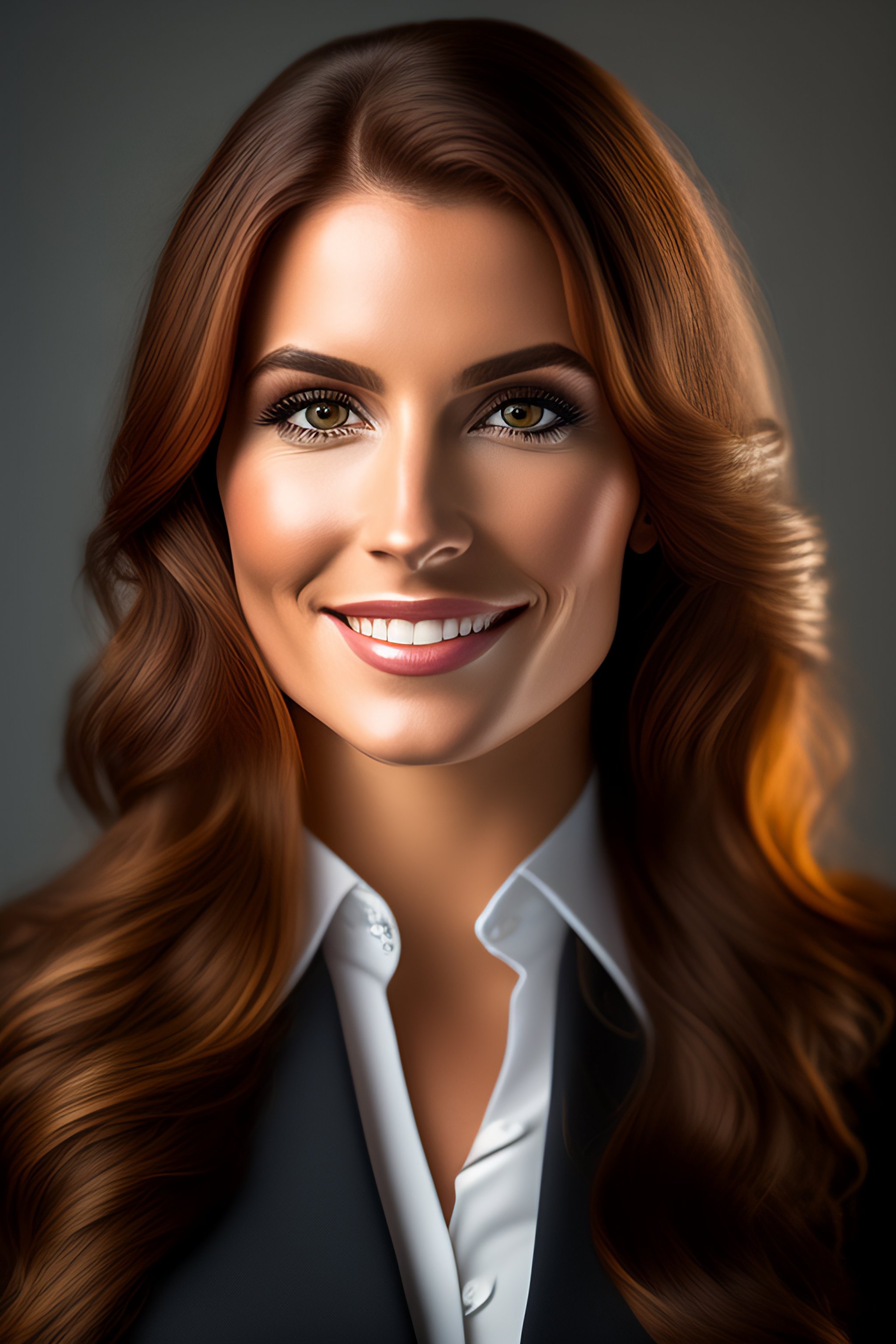 Lexica - Headshot of young business woman with brown, long hair. Photo ...