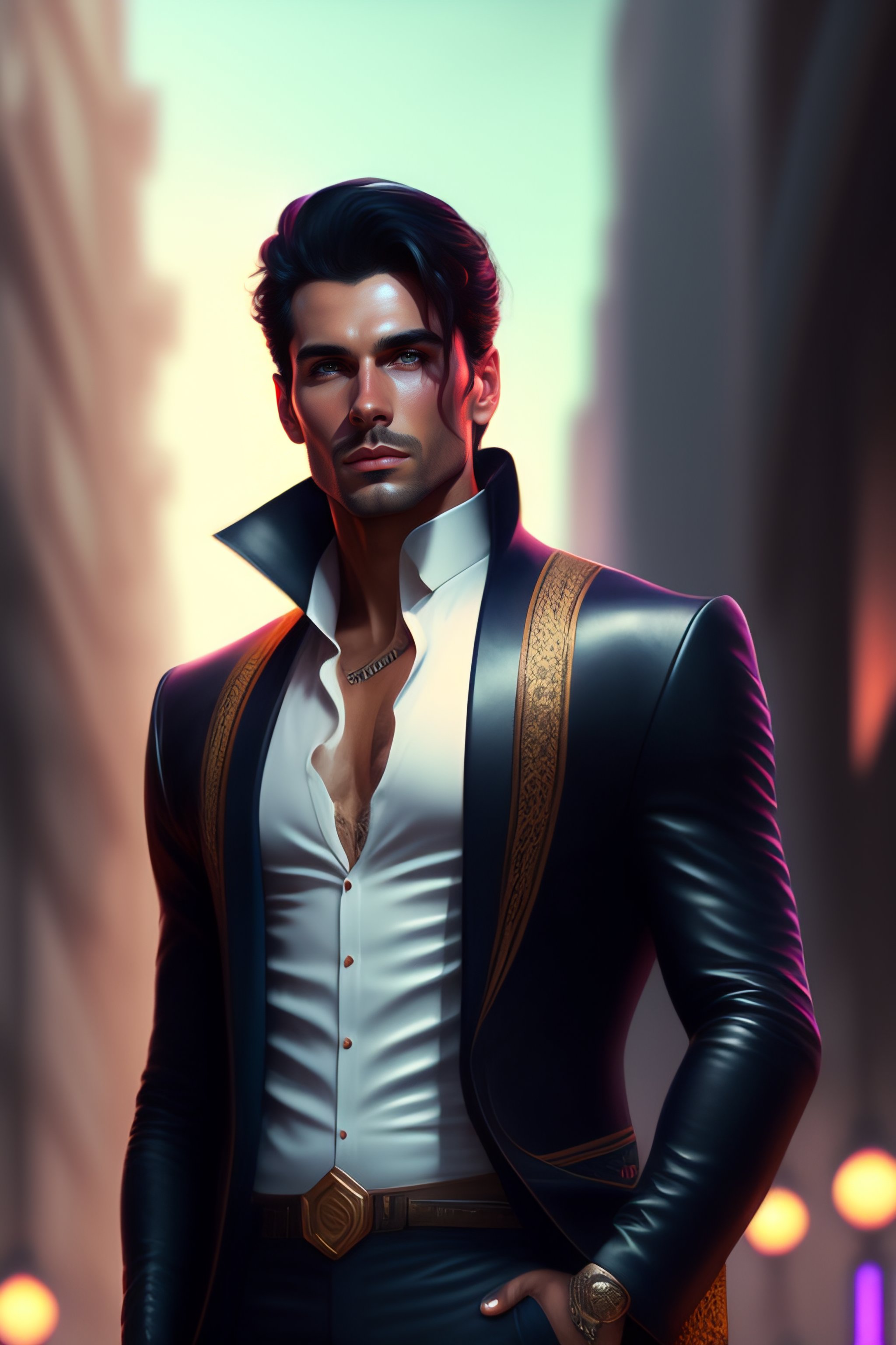 Lexica - Full length shot of handsome dark haired male standing in ...