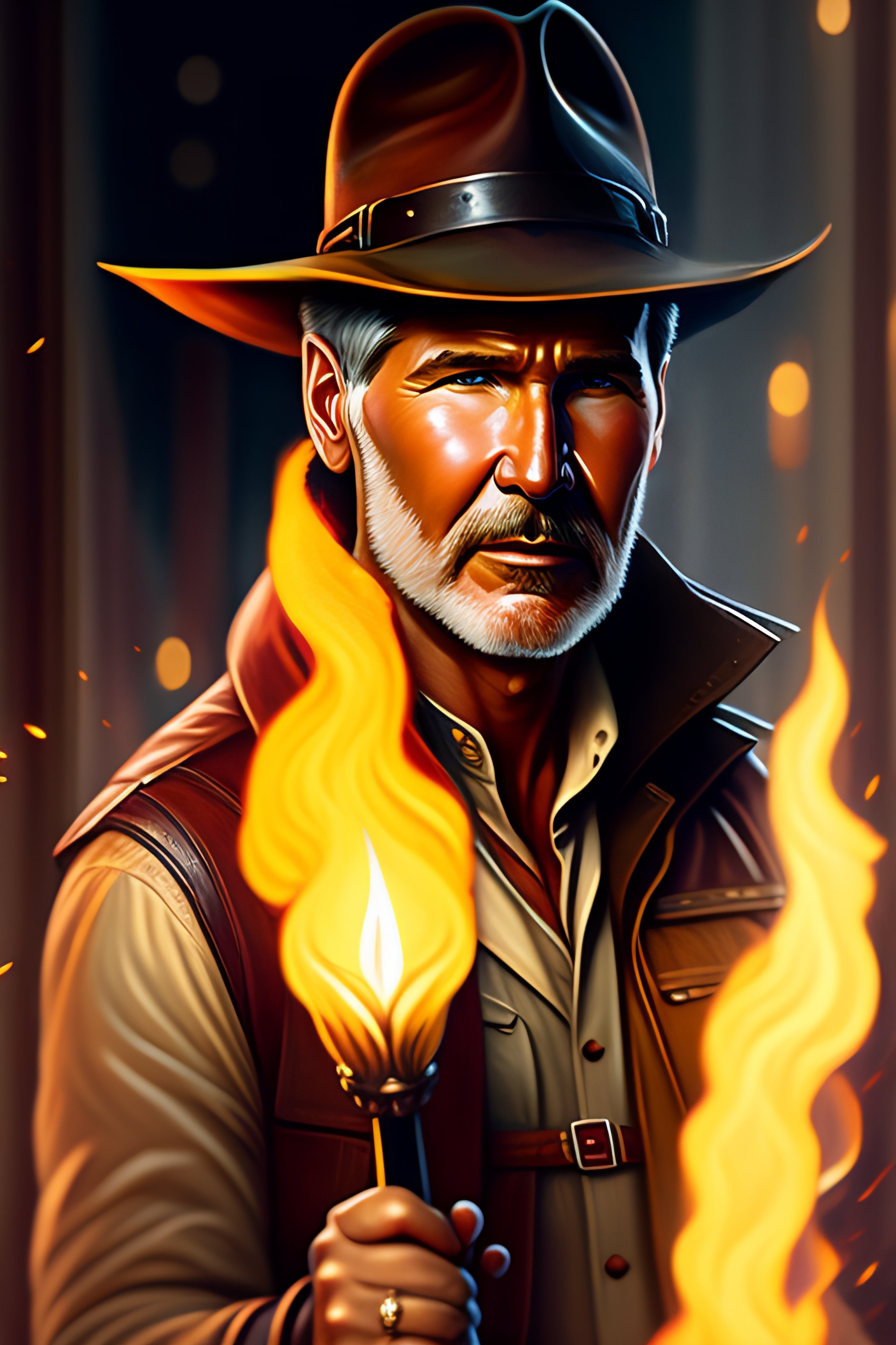 Lexica - Medium shot photo of Harrison Ford as Indiana Jones, holding ...