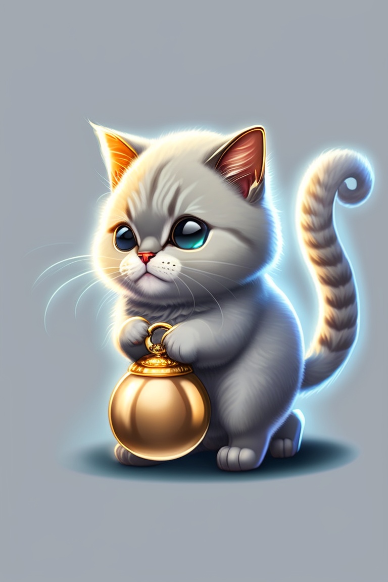 Lexica - Illustration comic style, Furry grey cat with two tails ...