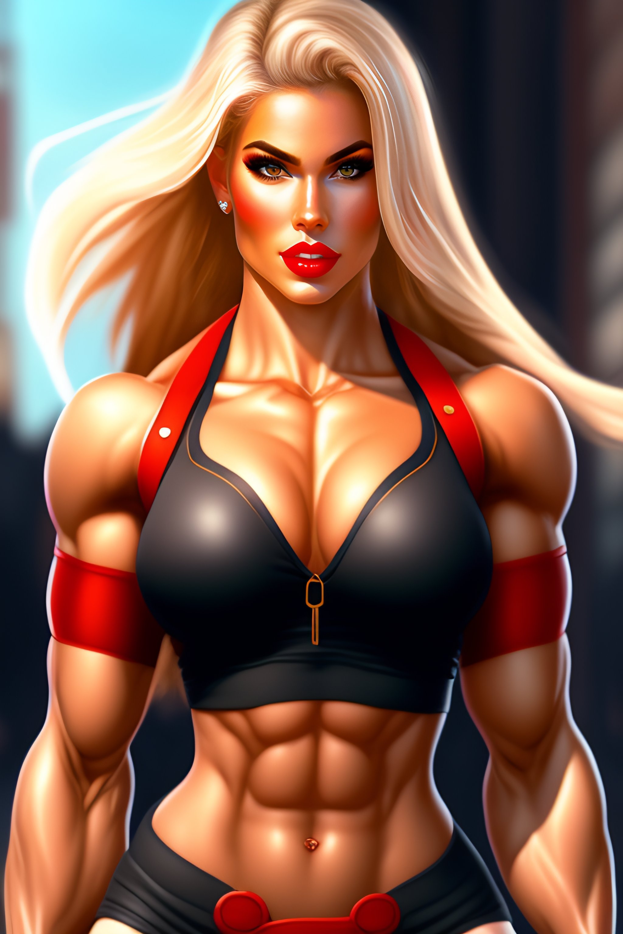 Lexica - Muscular sensational, hot, irresistible, intimidating, blonde, woman hyper realistic ...