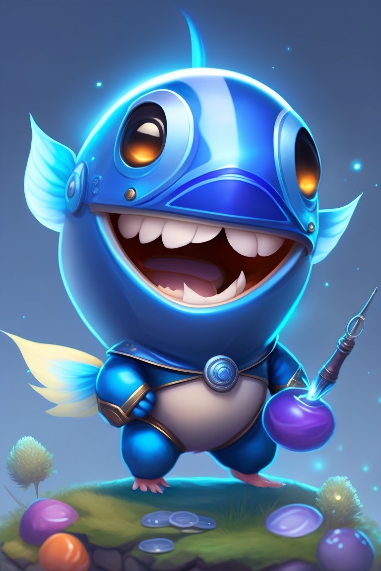 Lexica - A very cute little blue fish with a big smile, league of ...