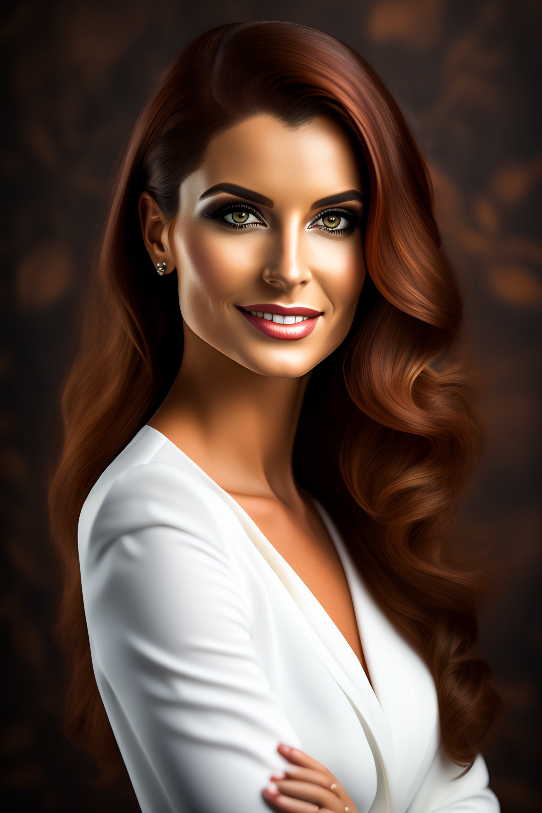 Lexica - Realistic headshot of young business woman with brown, long ...