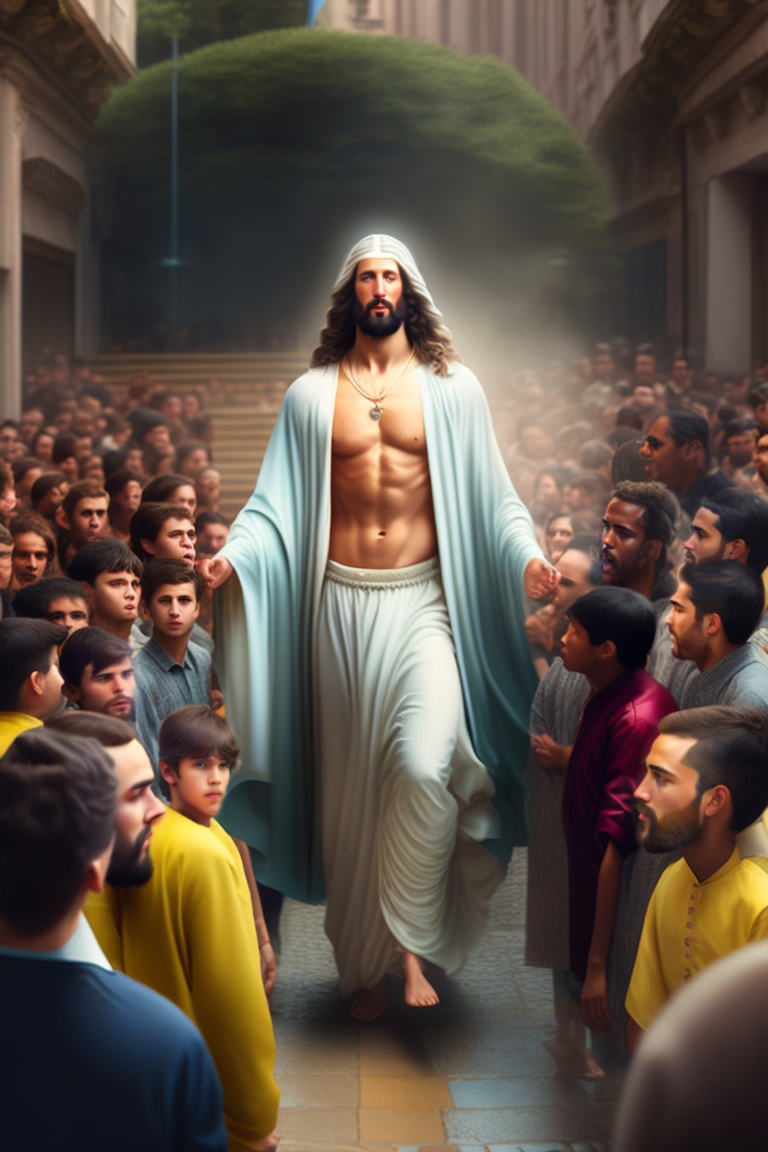 Lexica - Jesus full body photography big , below surrounded by small ...