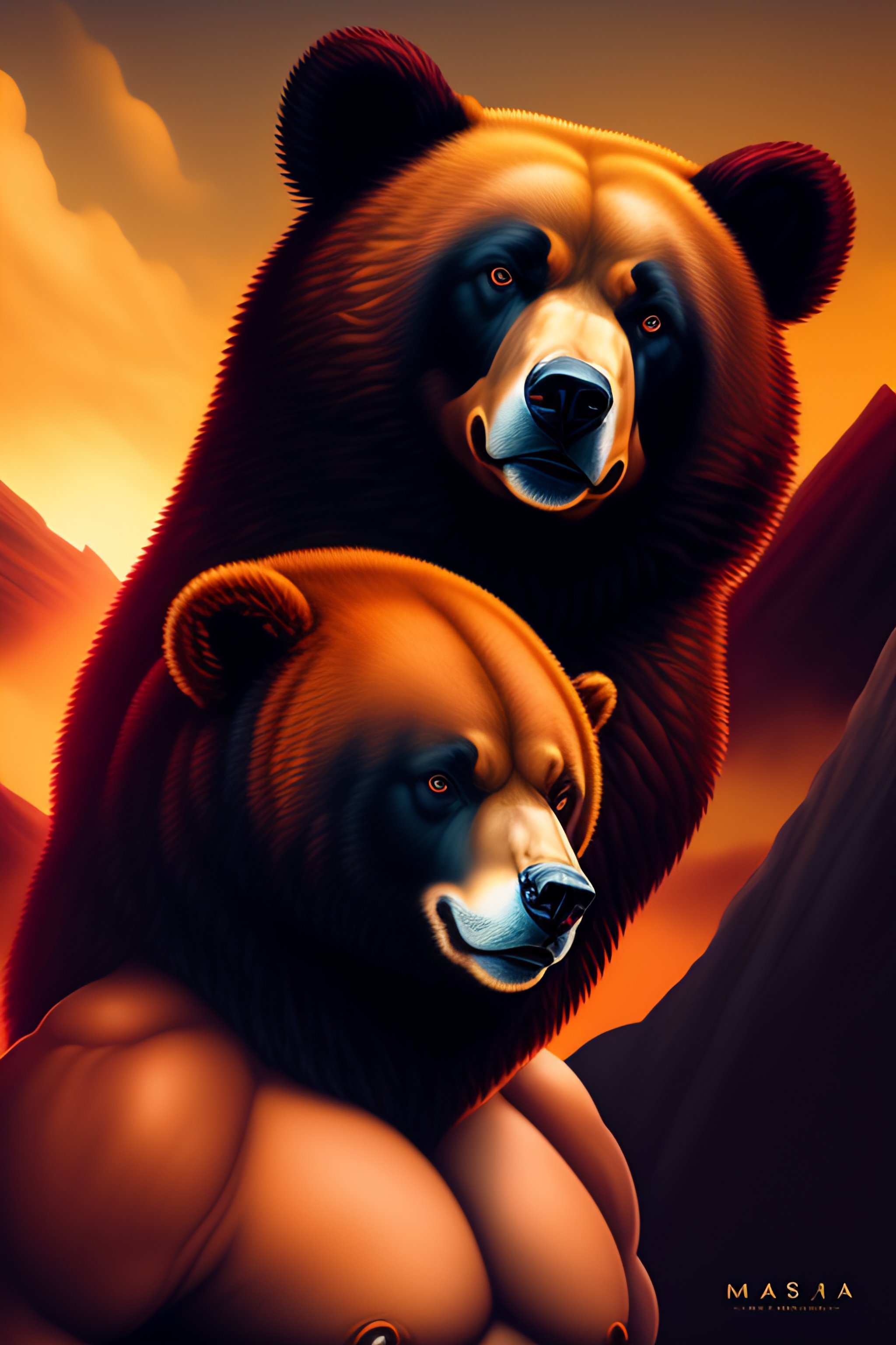 Lexica - A fearsome bear, muscule, akira style in the farm