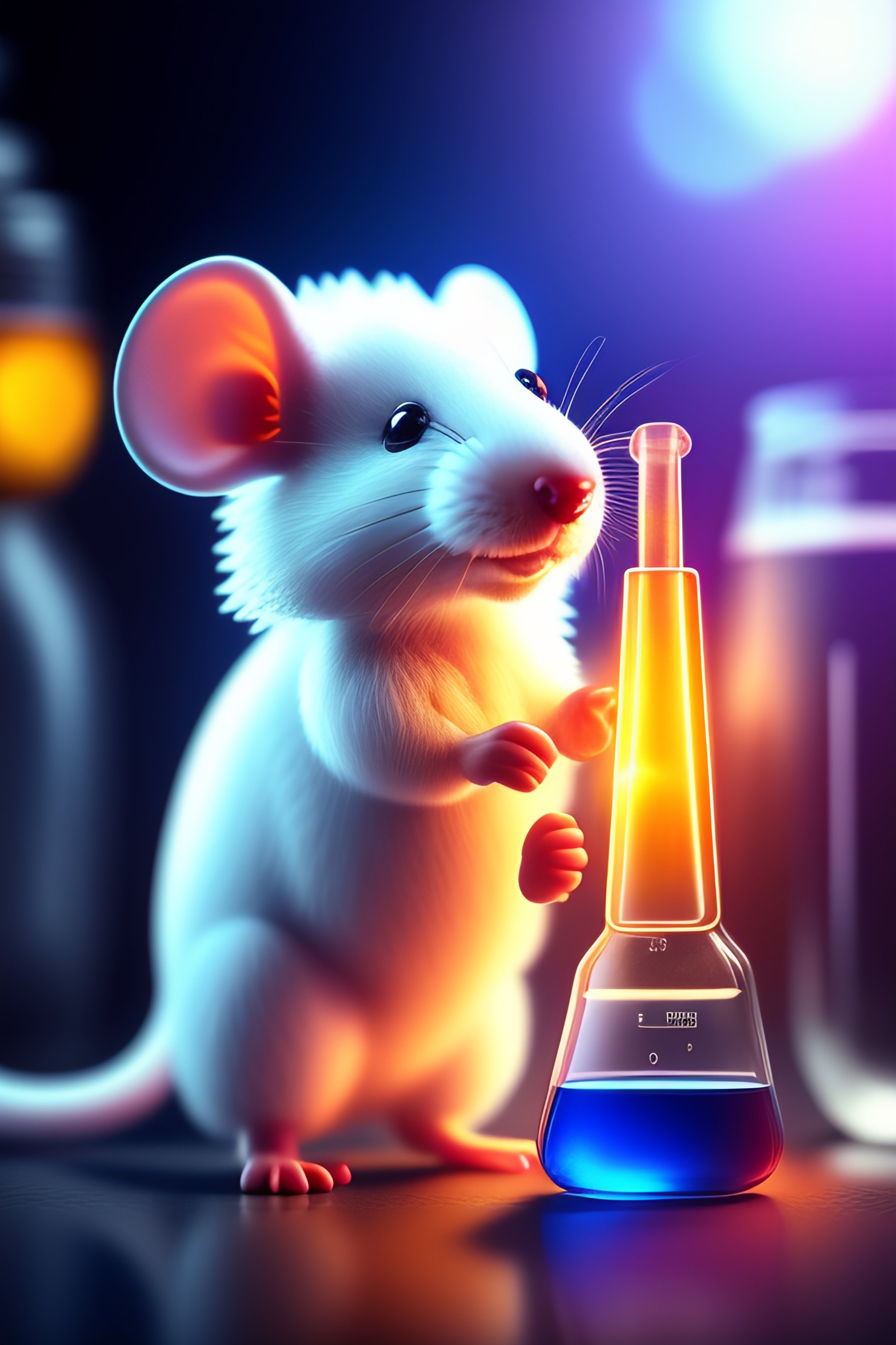 Lexica - A 3d render of a cute fuzzy pet rat dressed in a white lab ...