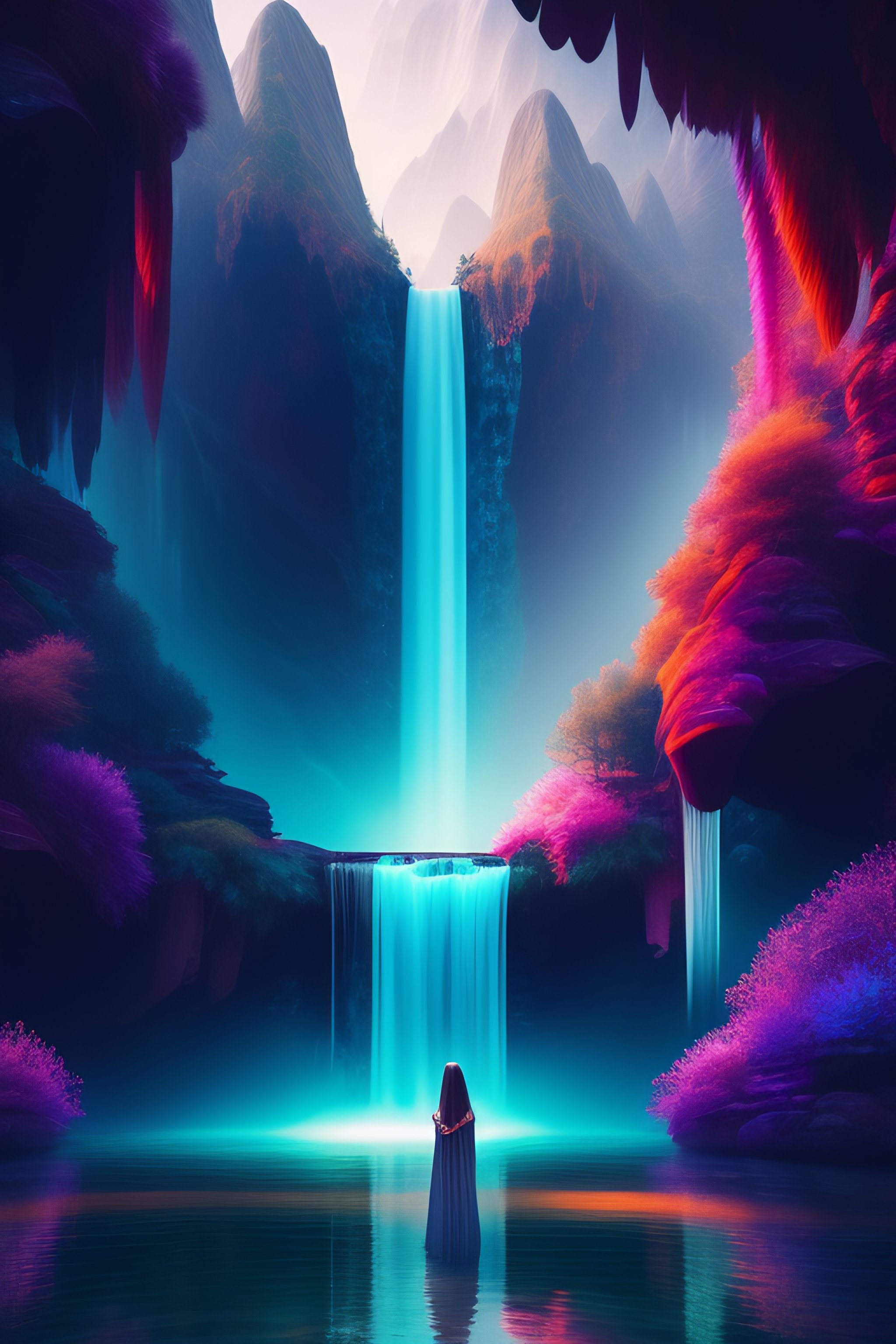 Lexica - A woman in the waterfalls, centered,, Fractals made of ...