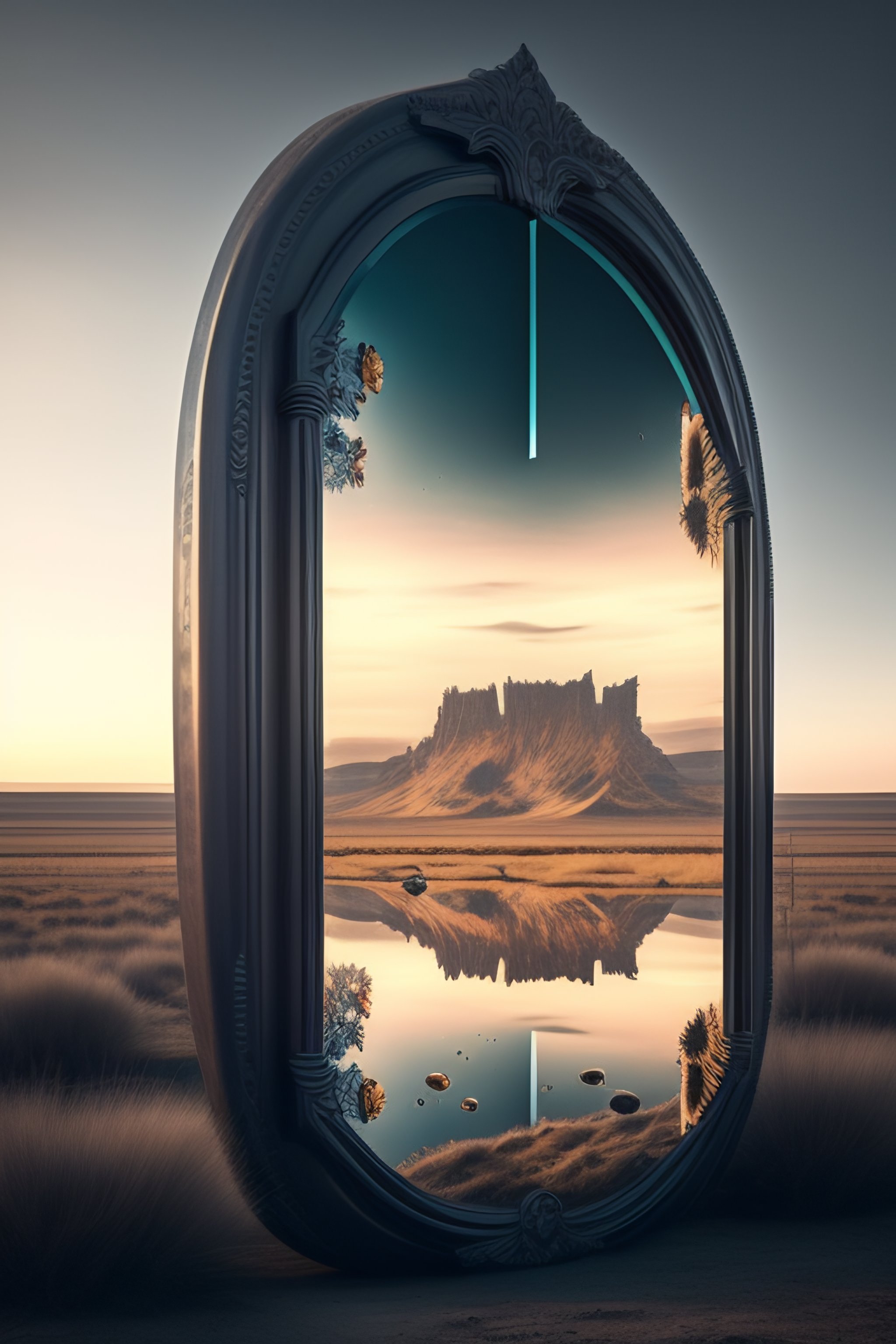 Lexica - Massive sinister broken mirror looming over a post-apocalyptic ...