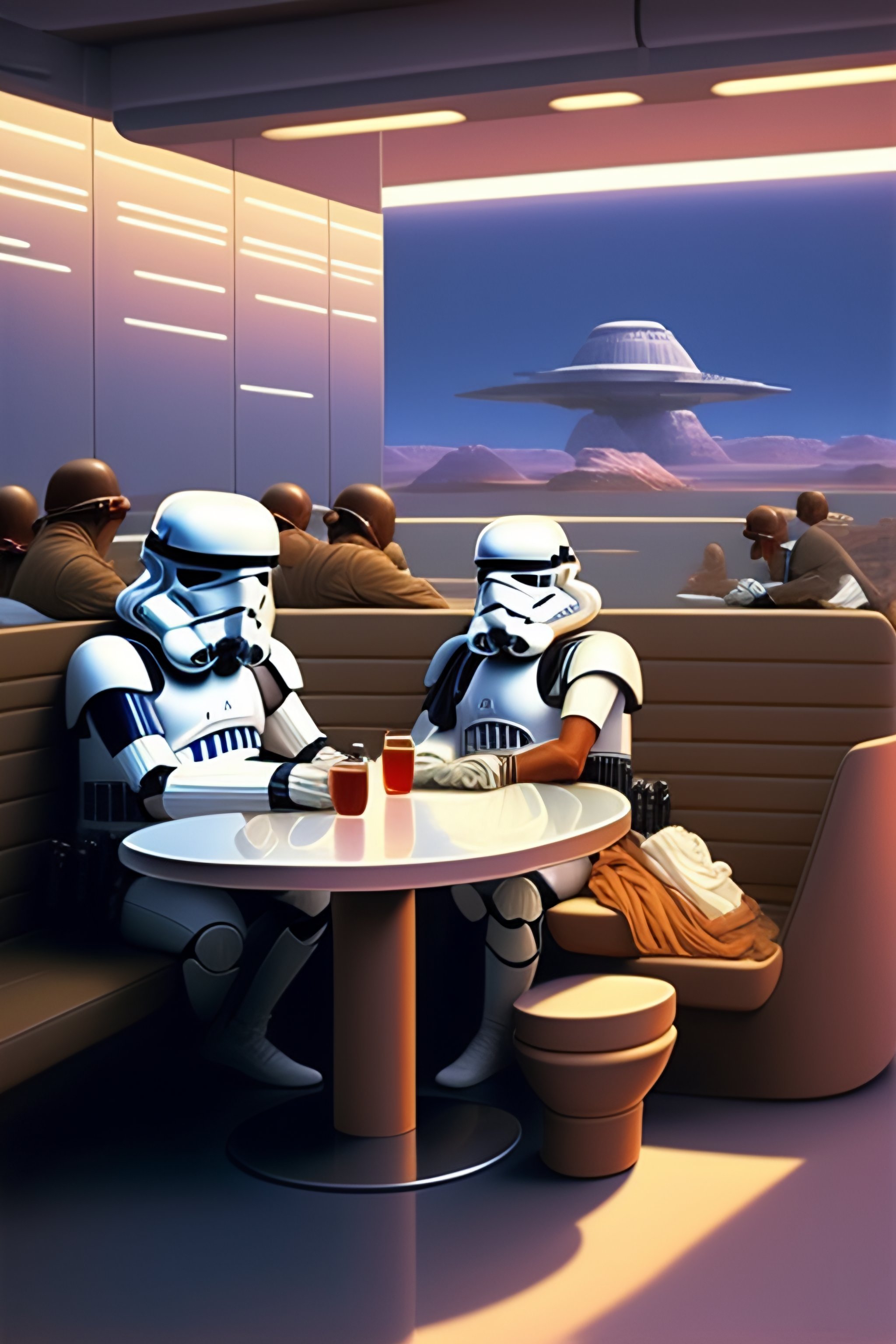 Lexica - "stormtrooper break room" by syd mead, cold color palette ...