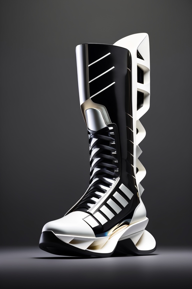 Lexica - A futuristic boot, in black shiny leather and white chrome ...