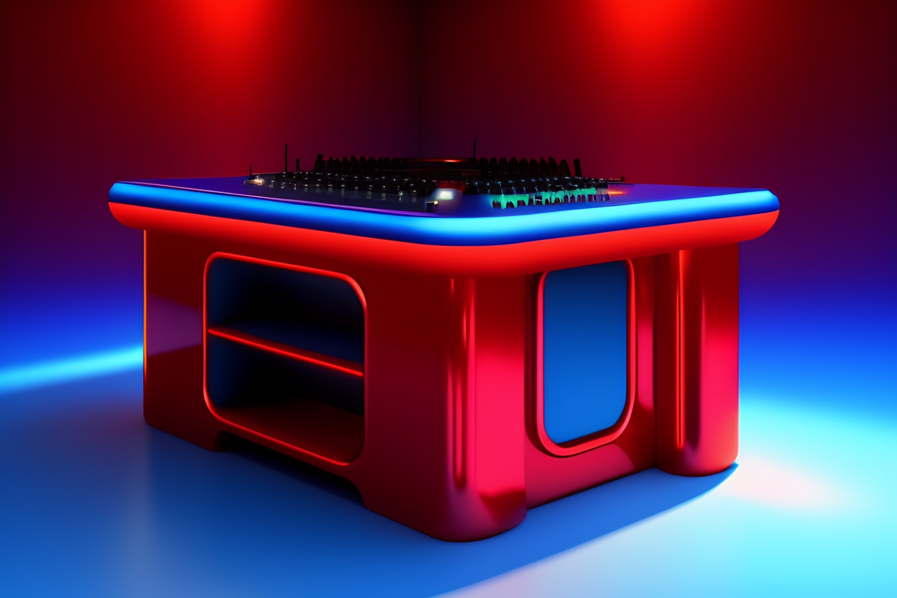 Lexica - Music desk red blue dj cozy plants