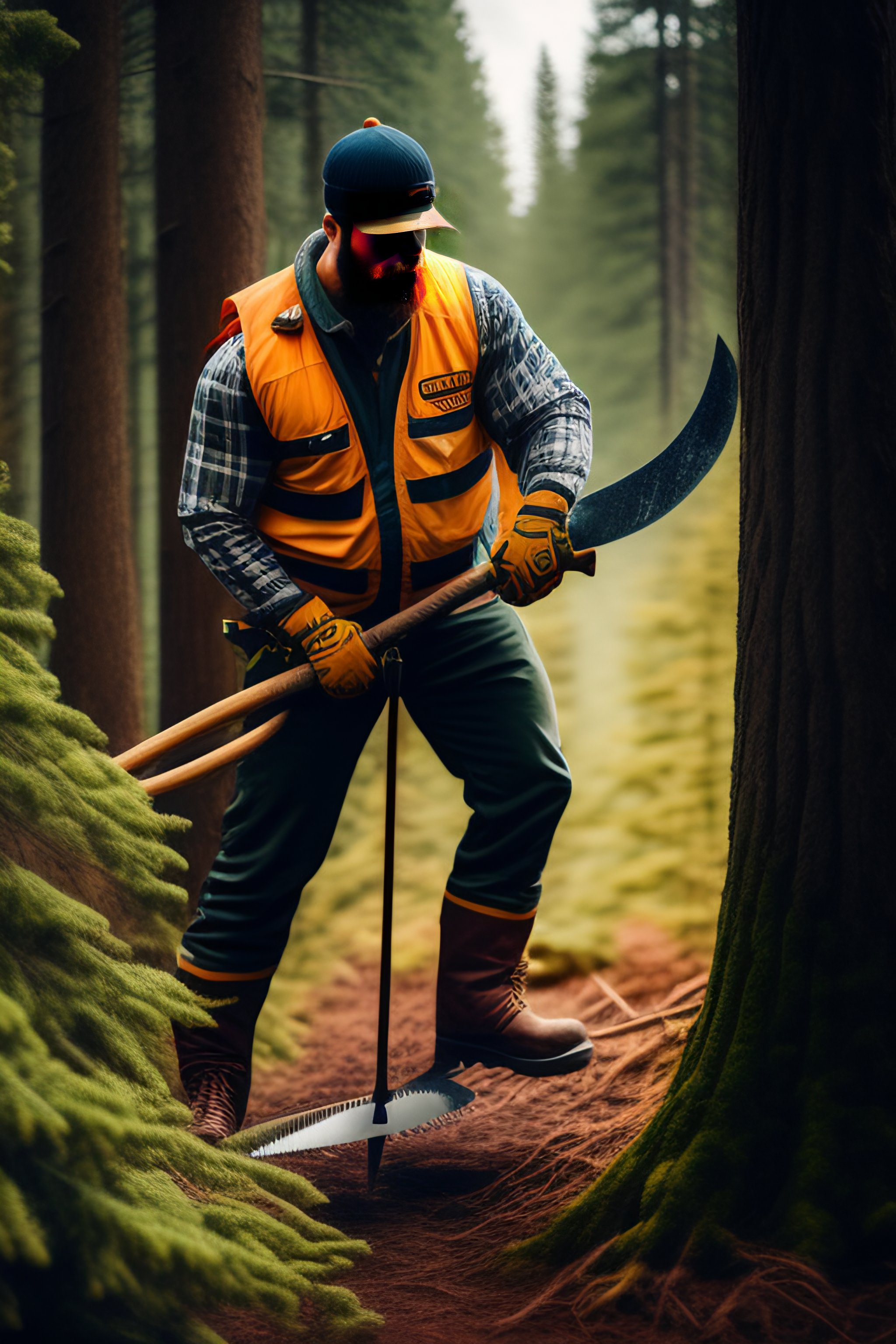 Lumberjack Cutting Down A Tree