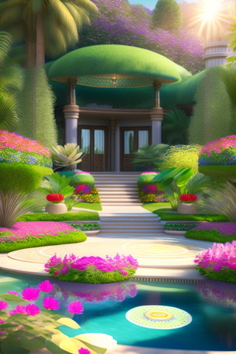 Lexica - Capture a breathtaking scene in lush paradise gardens ...