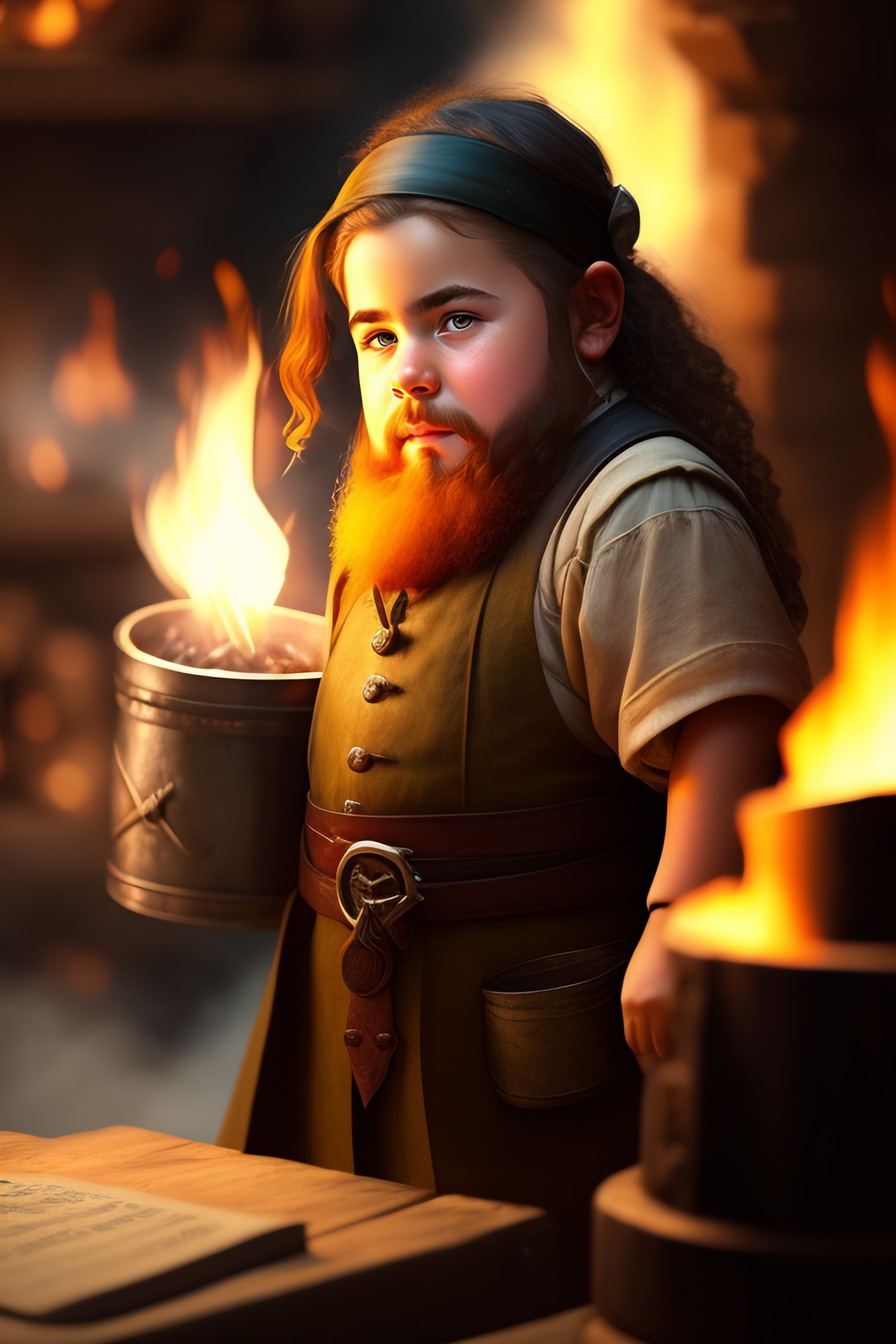 Lexica - Young cleric dwarf working in a forge