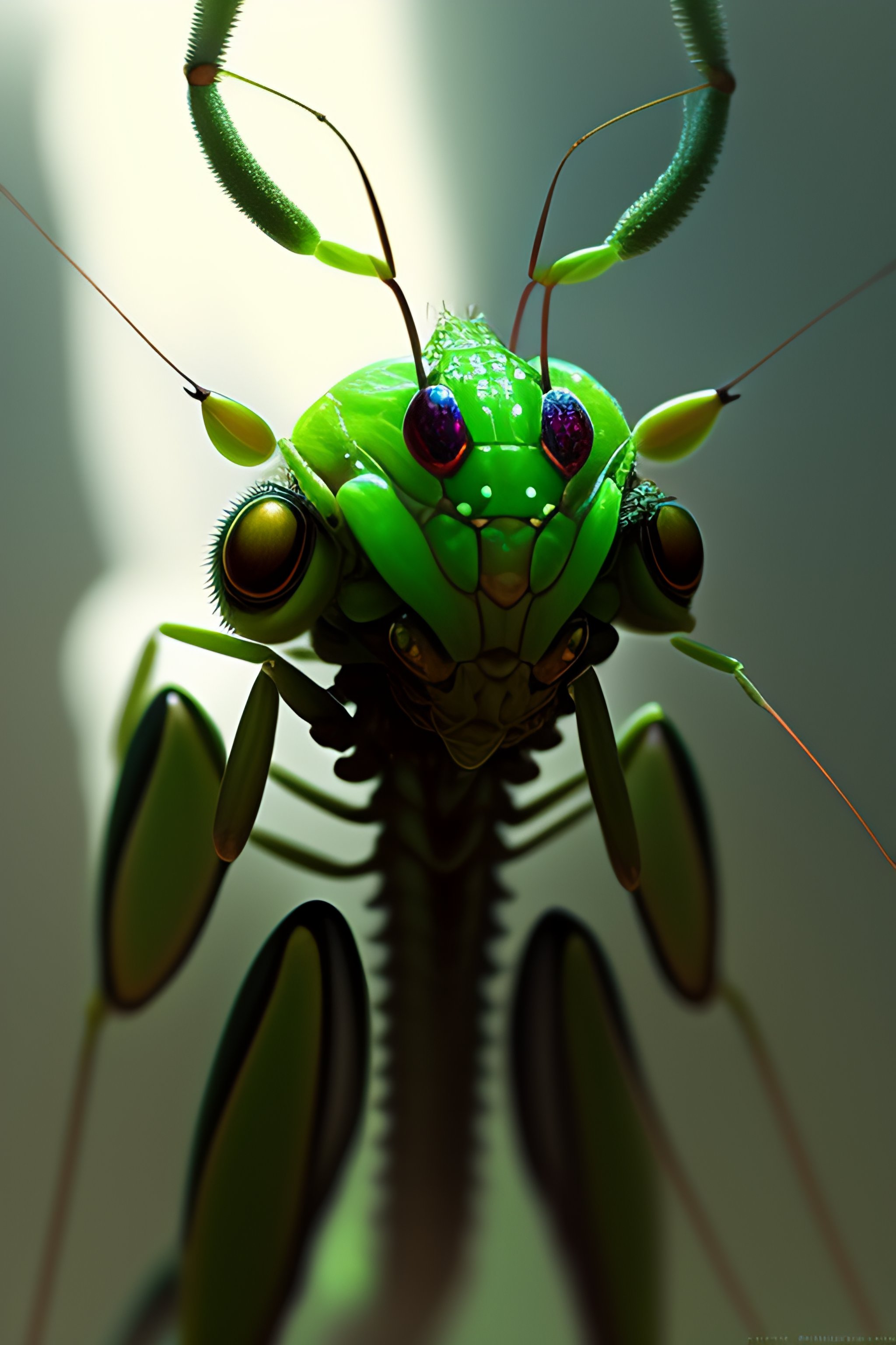 Lexica - Full body shot a of green man - mantis ; head with antennae ...