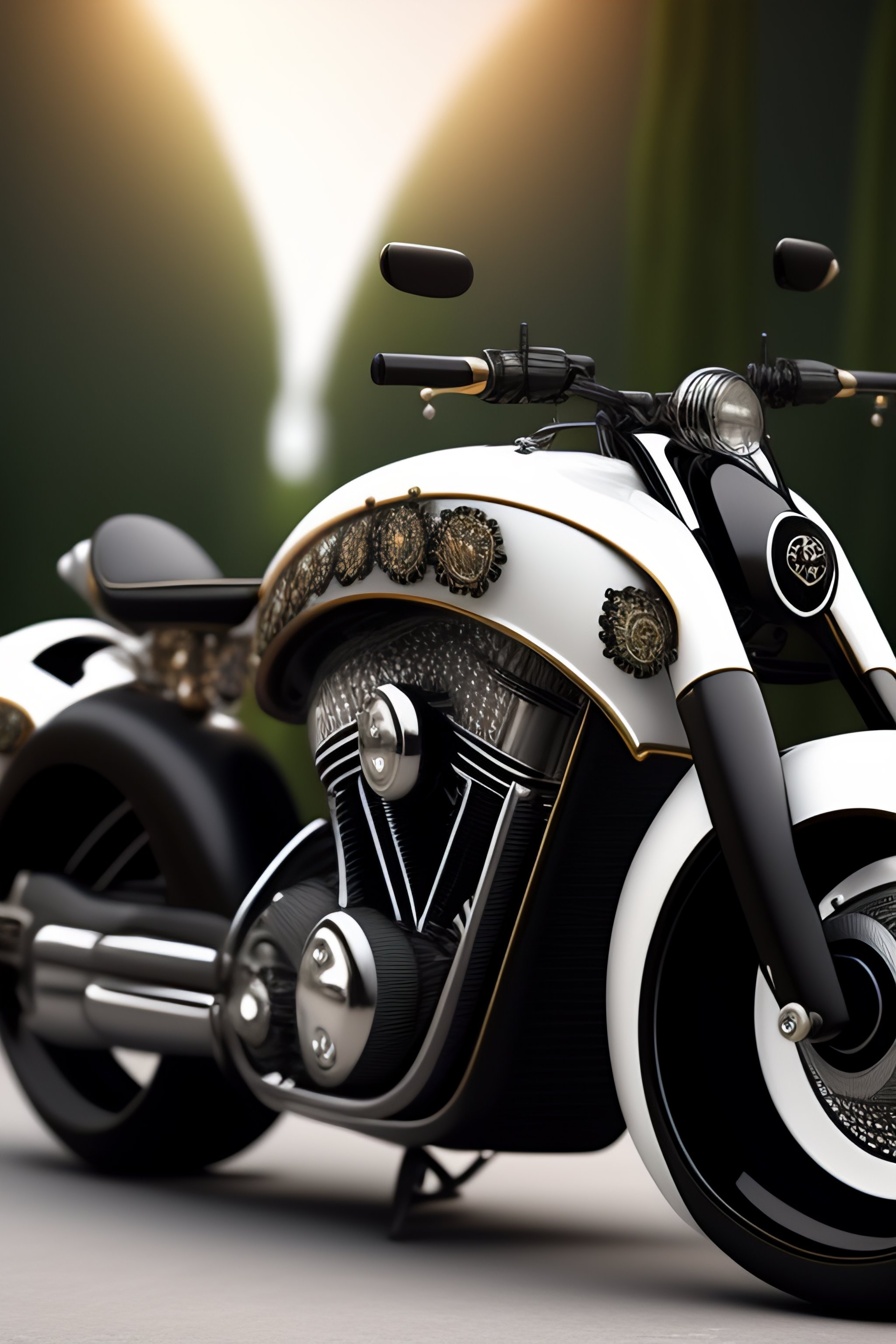 Lexica - Wide shot of a Steampunk carbonfiber white pearl and black ...