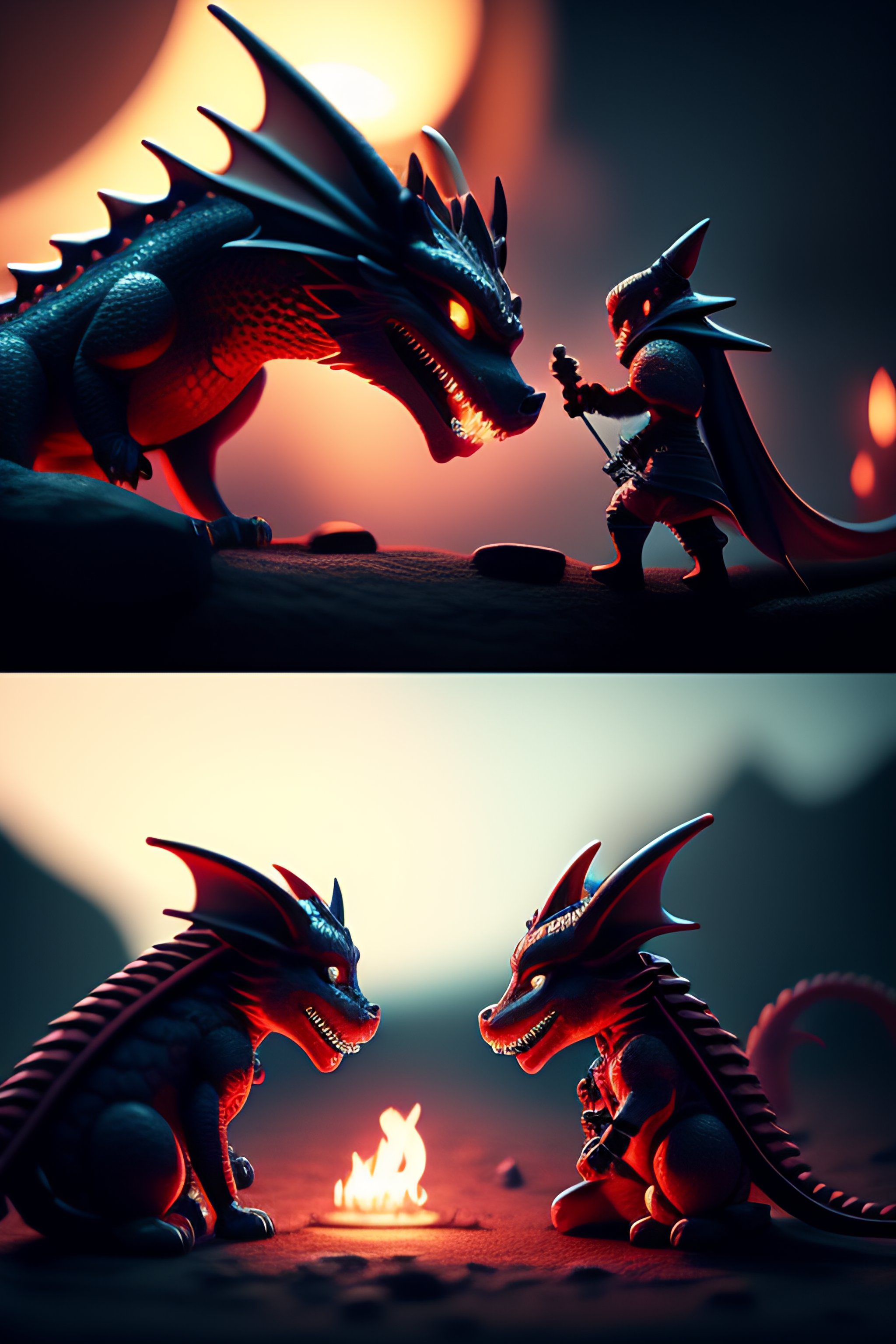 Lexica - An intense battle between a dragon and a man, pixar style ...