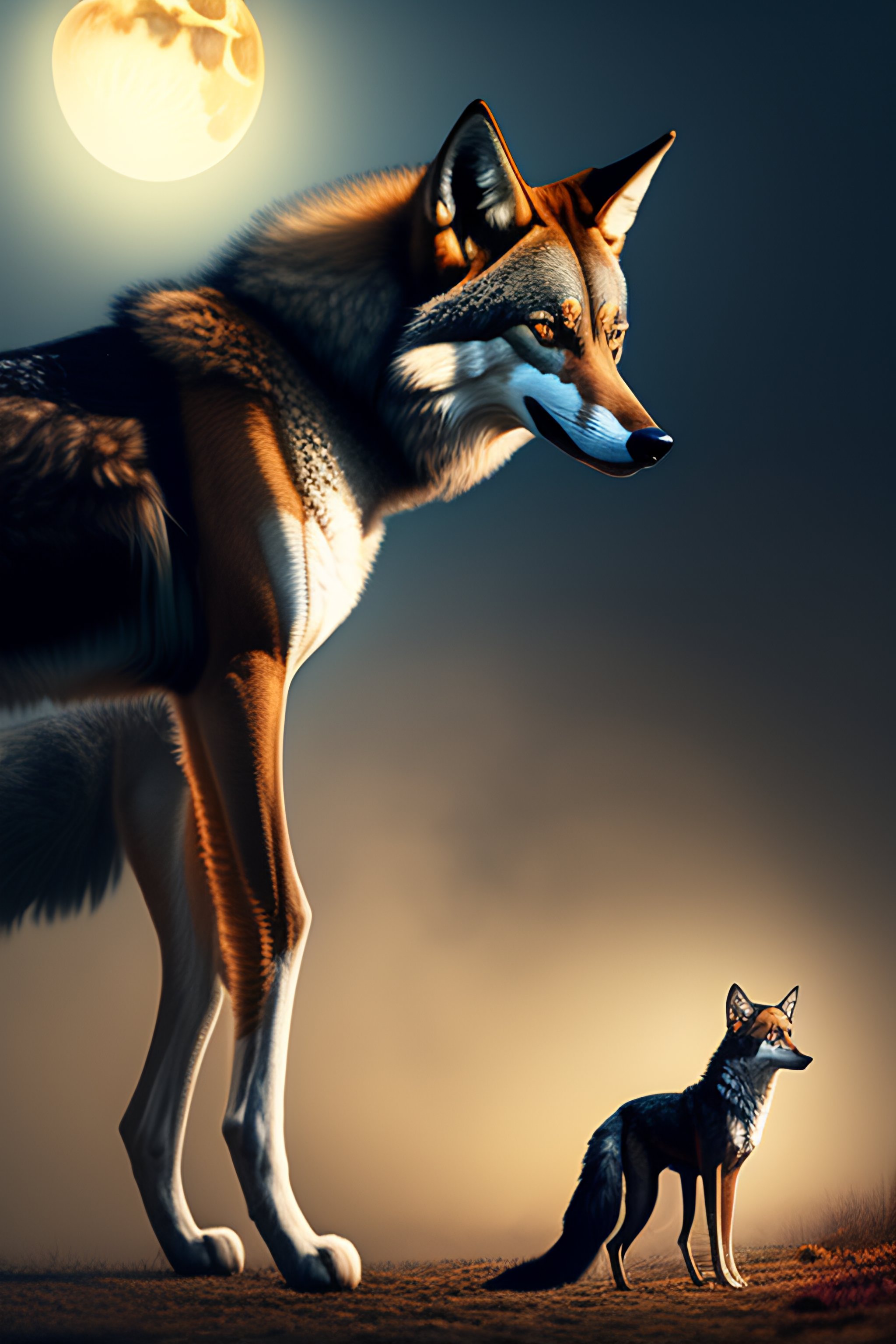 Lexica - Tall emaciated wolf wearing stilts, struggling to walk ...