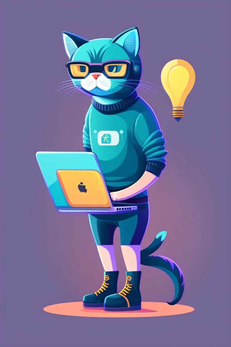 Lexica - Cat standing on 2 legs with glasses and a laptop in his cat ...