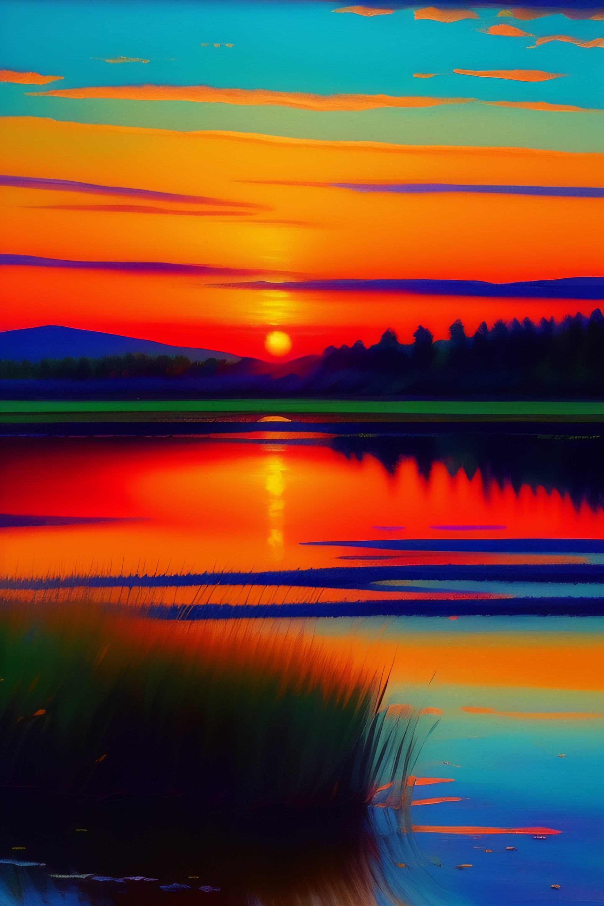 Lexica - An impressionist painting landscape of a lake with an epic ...