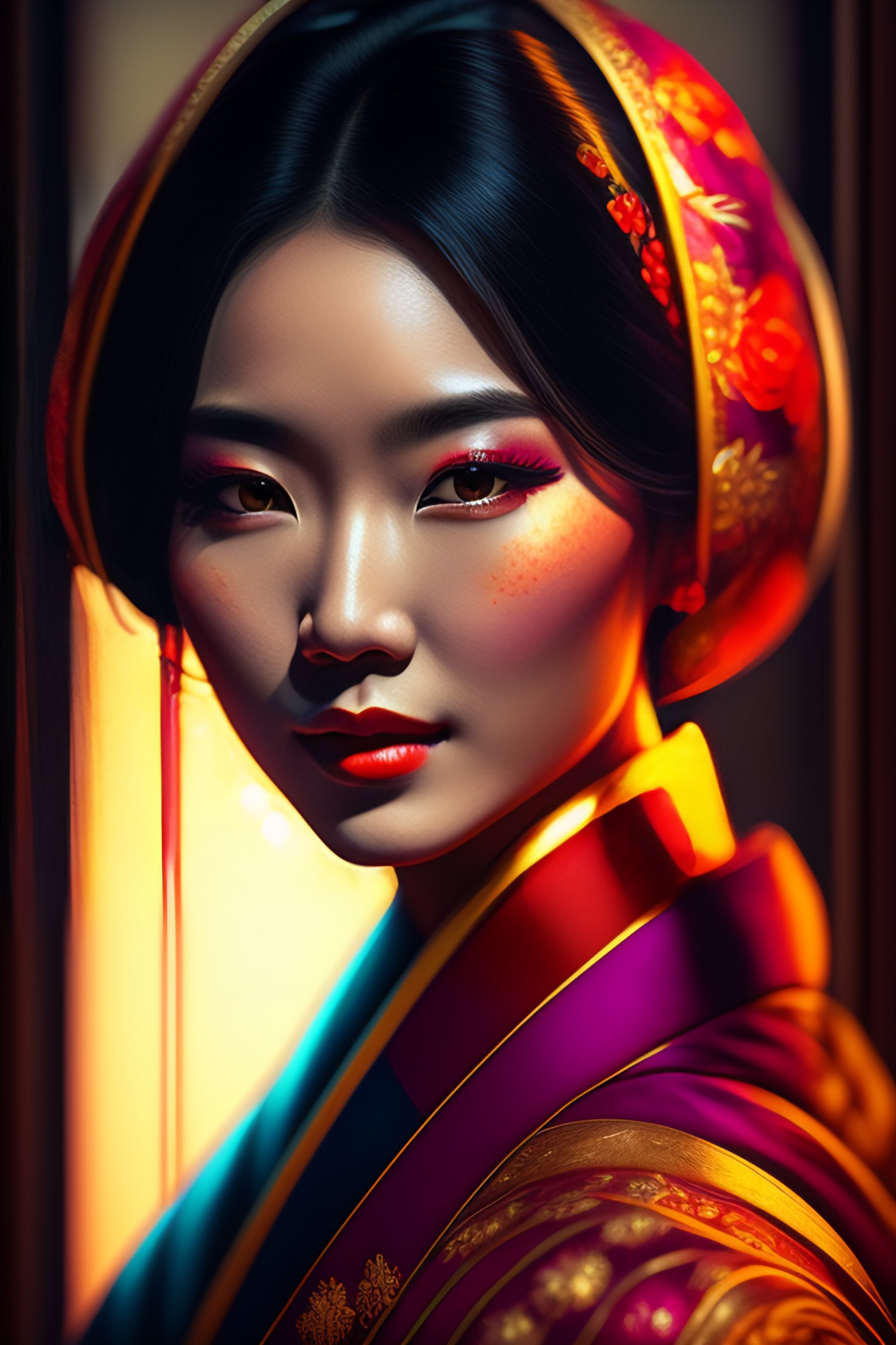 Lexica - Portrait art of geisha, detailed,intricate, full of colour ...