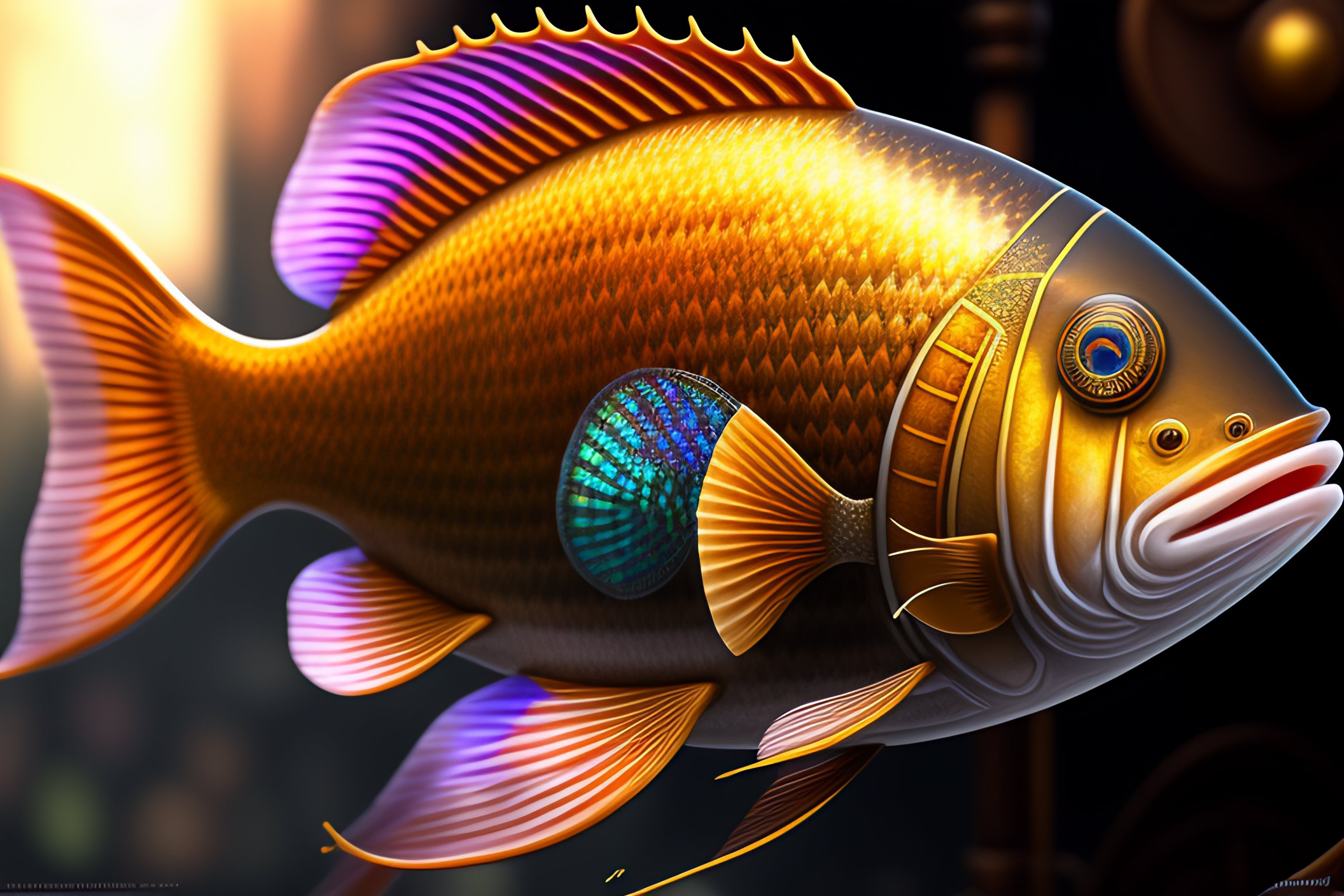Lexica - Ultra detailed steampunk fishes, multicolor, beautiful marble ...